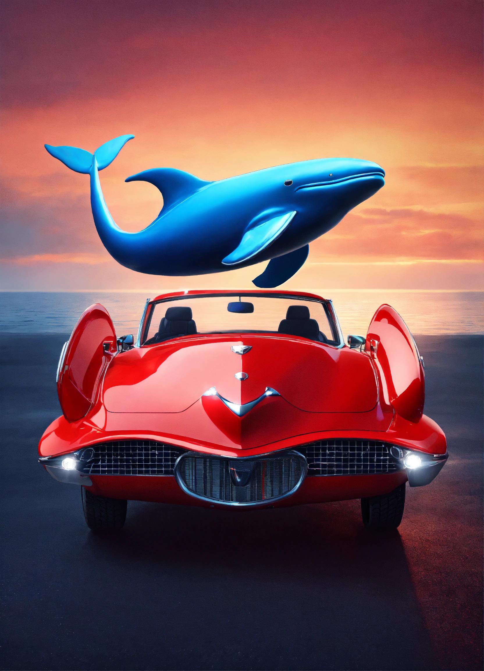 Lexica - Futuristic automobile, convertible like a Cadillac cute,red ...