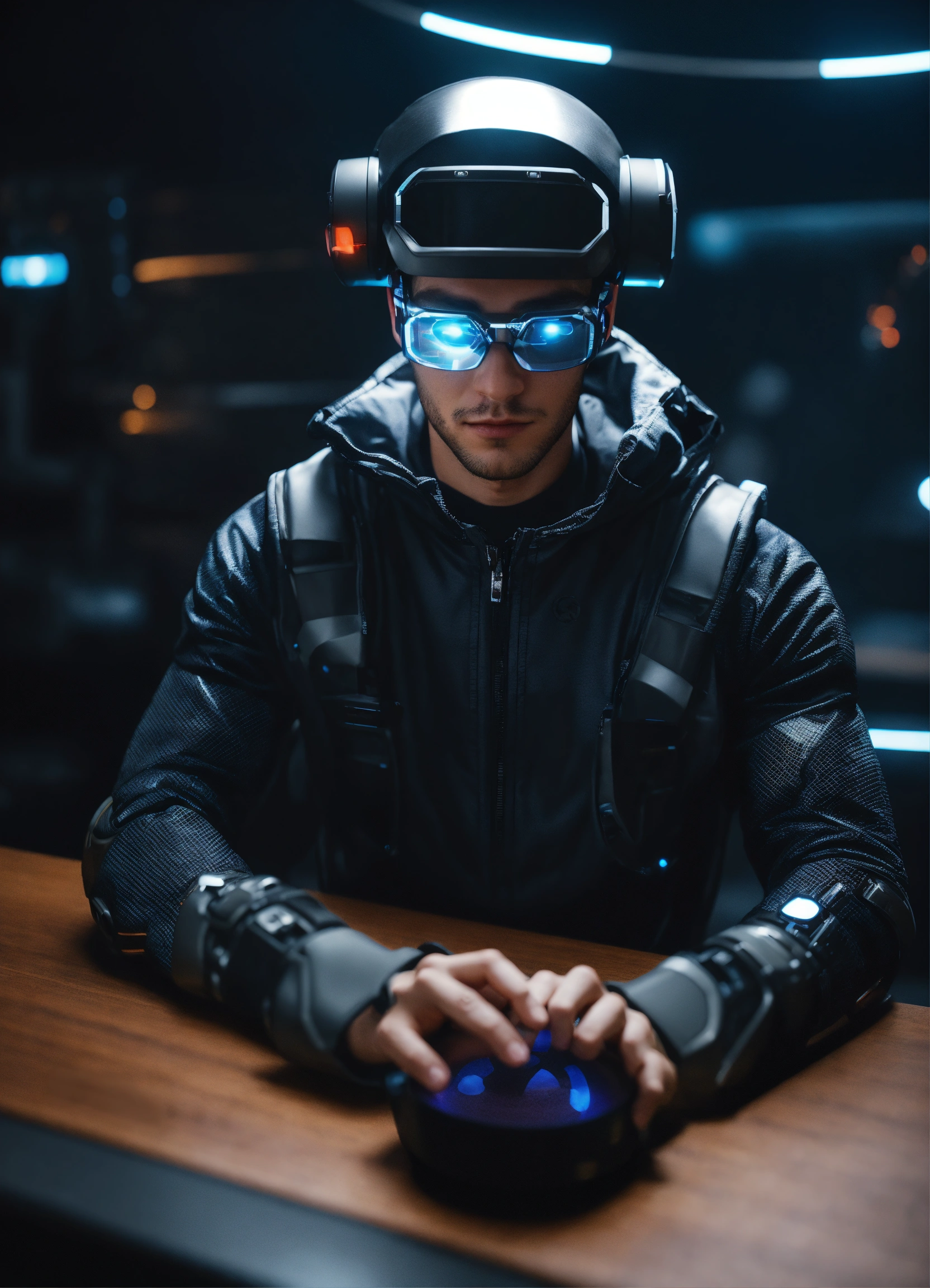 Lexica - Nerdy 25 year old male cyborg hacker wearing futuristic ...