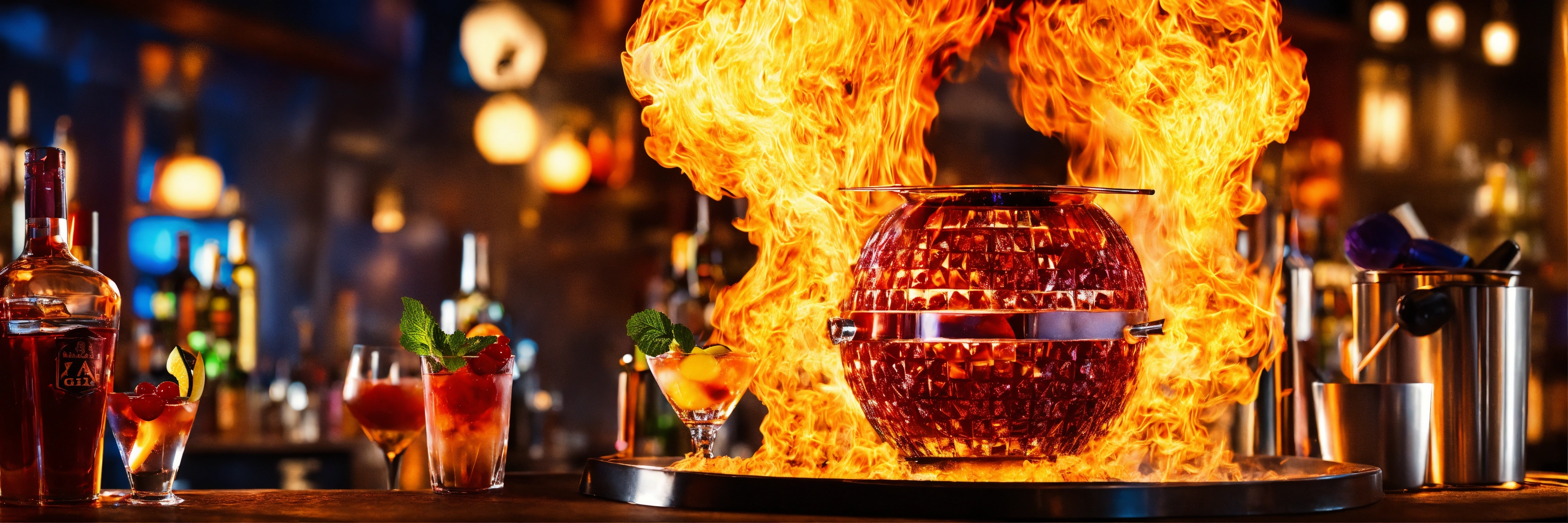 Lexica - Bartender fire cocktail making, 8k