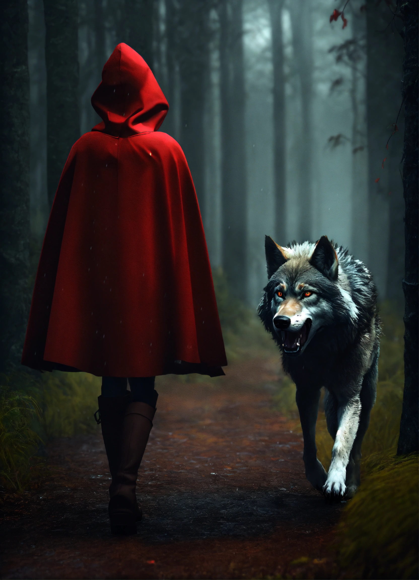 Lexica - Very big scary angry wolf attack Little Red Riding Hood. 3d ...