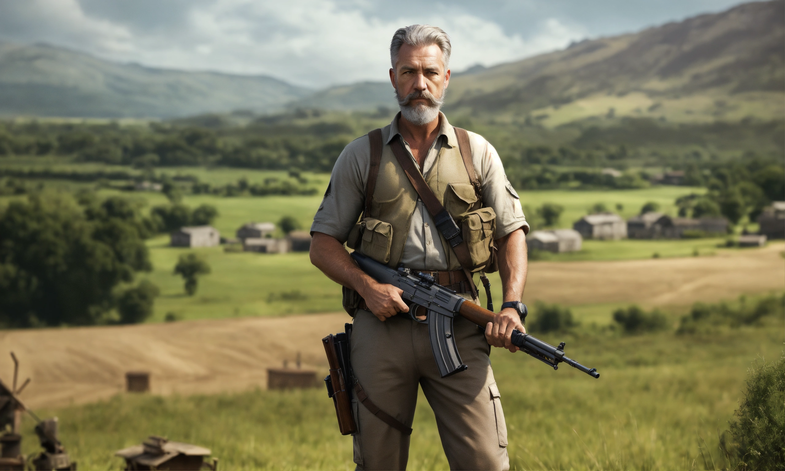 Lexica - Cinematic wallpaper of a 1940s german mercenary with a plain t ...