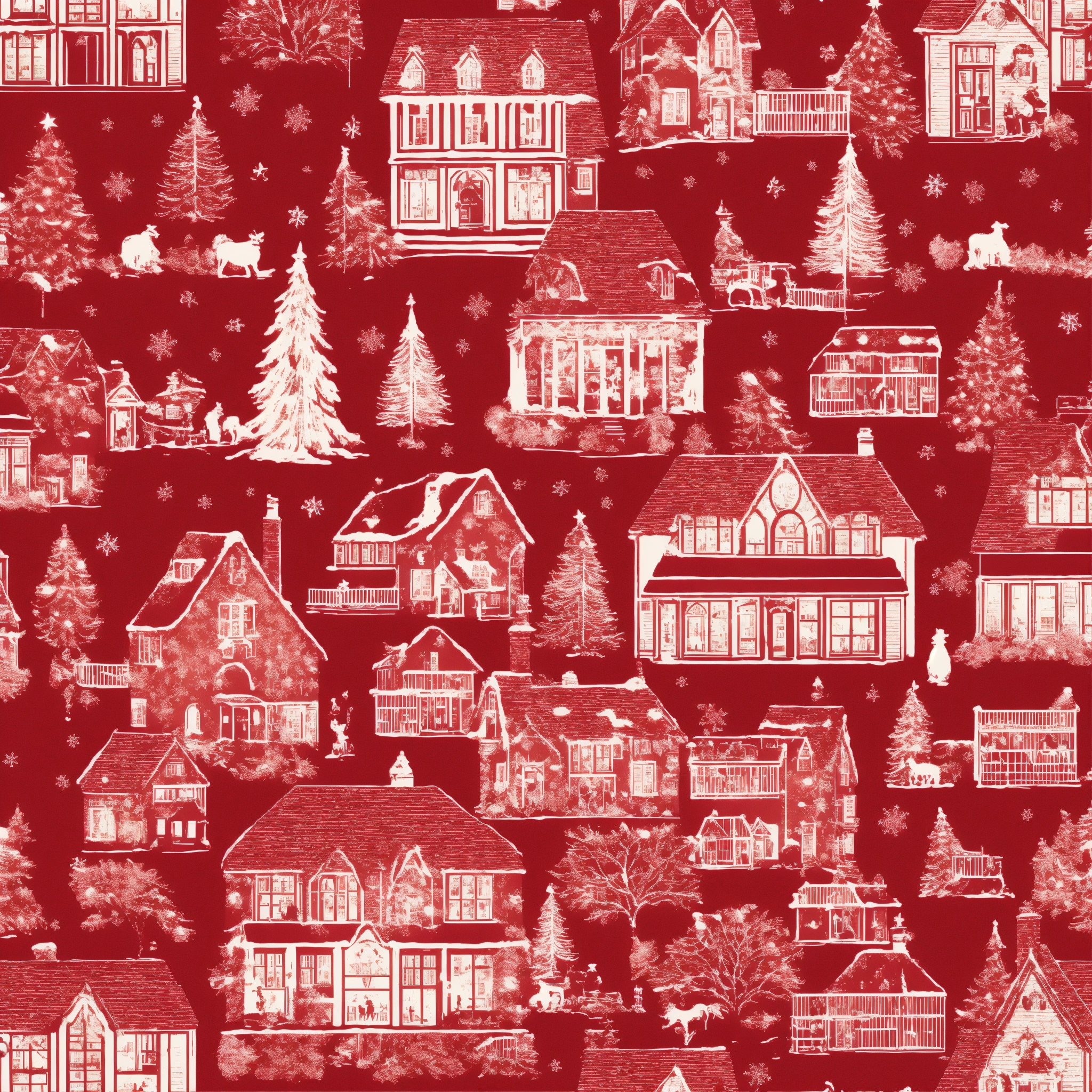 Lexica - Create four way seamless repeating Christmas village toile ...