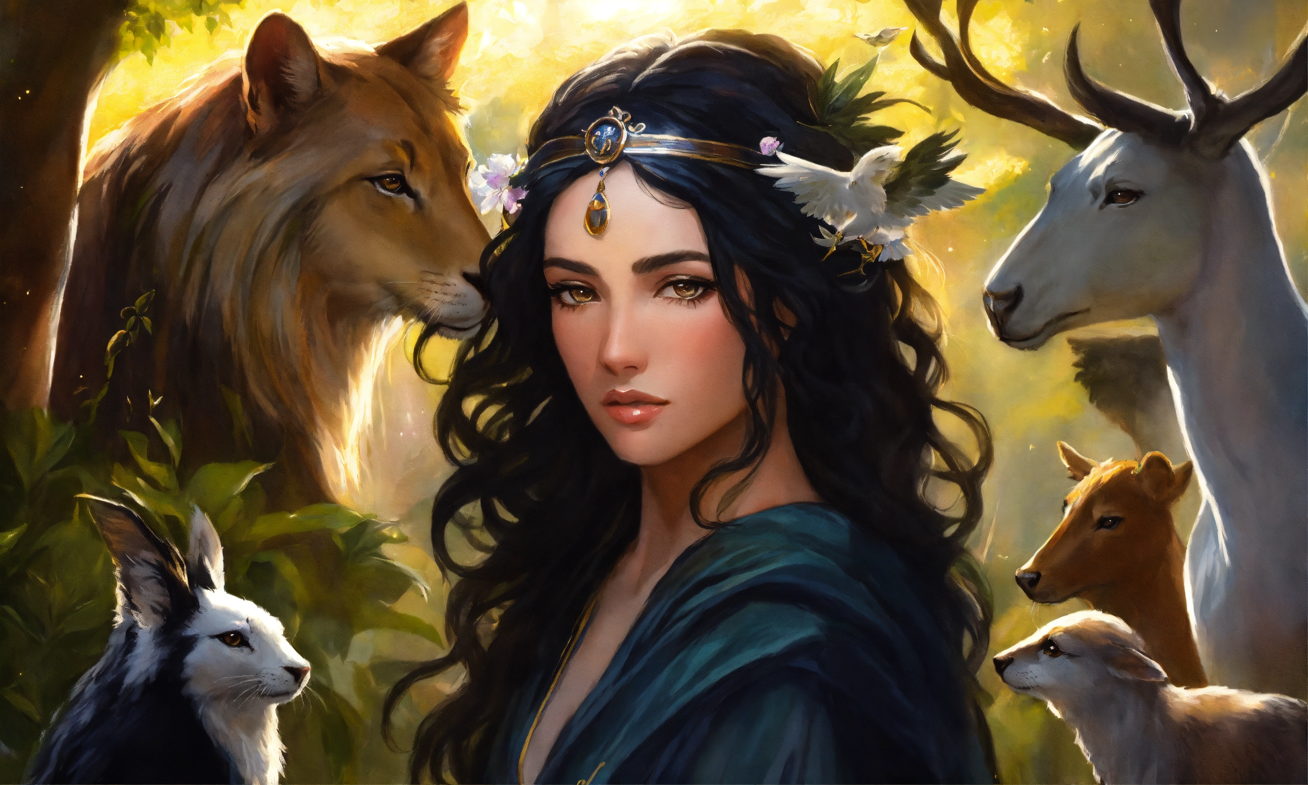 Lexica - Half greek goddess with black hair, black flowing robe ...