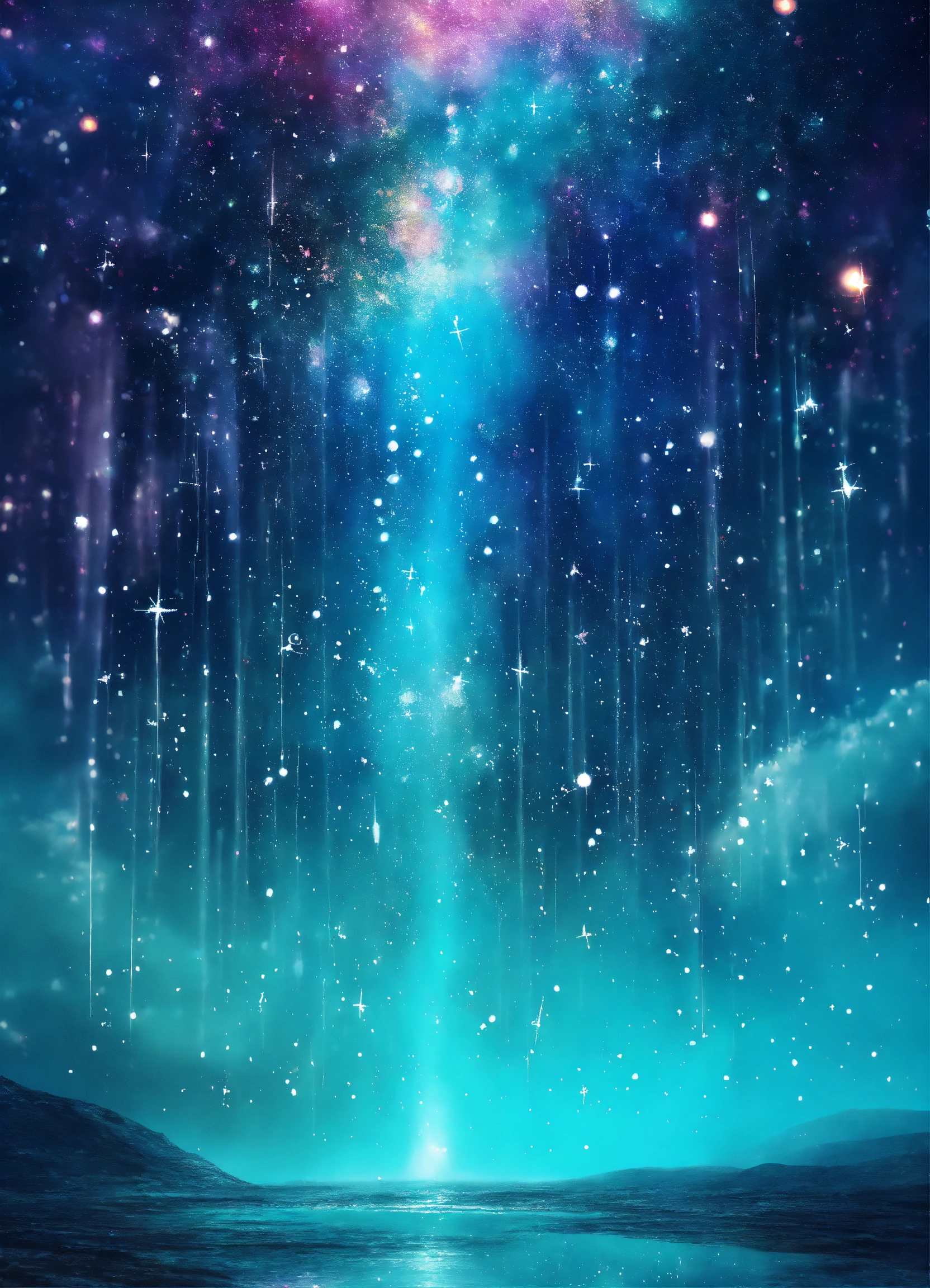 Lexica - Abstract magical rain, universe , stars, turqoise color