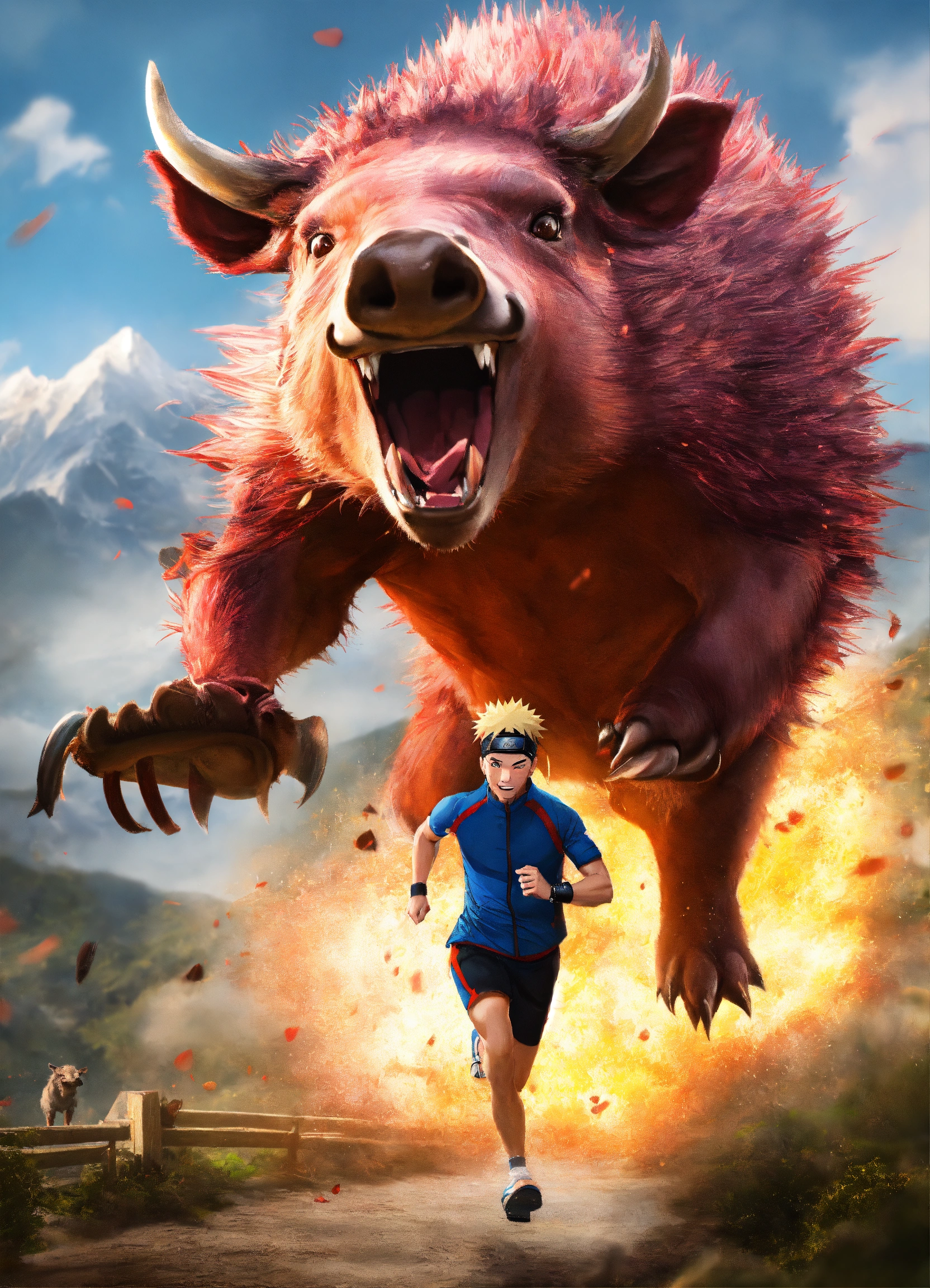 Lexica - Humoristic Naruto body mixed with wild boar head running ...