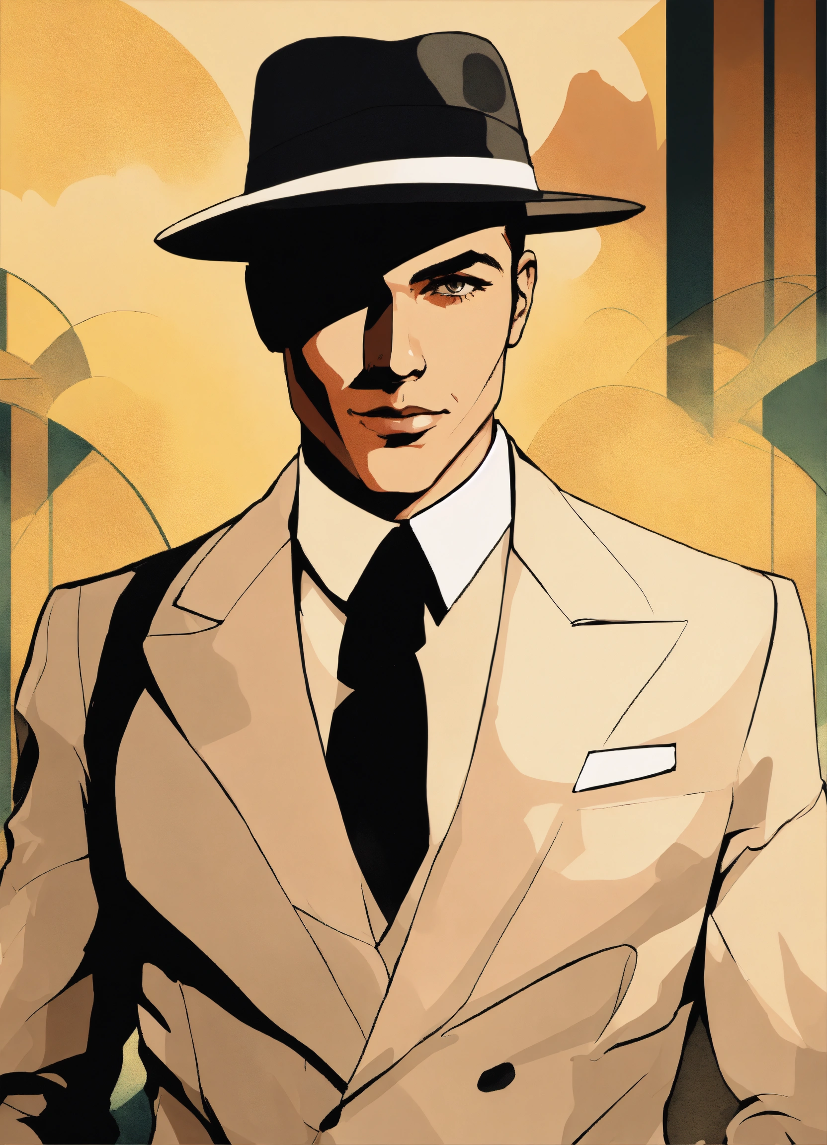 Lexica - A man 1920s fashion style silhouette, comic style, future art