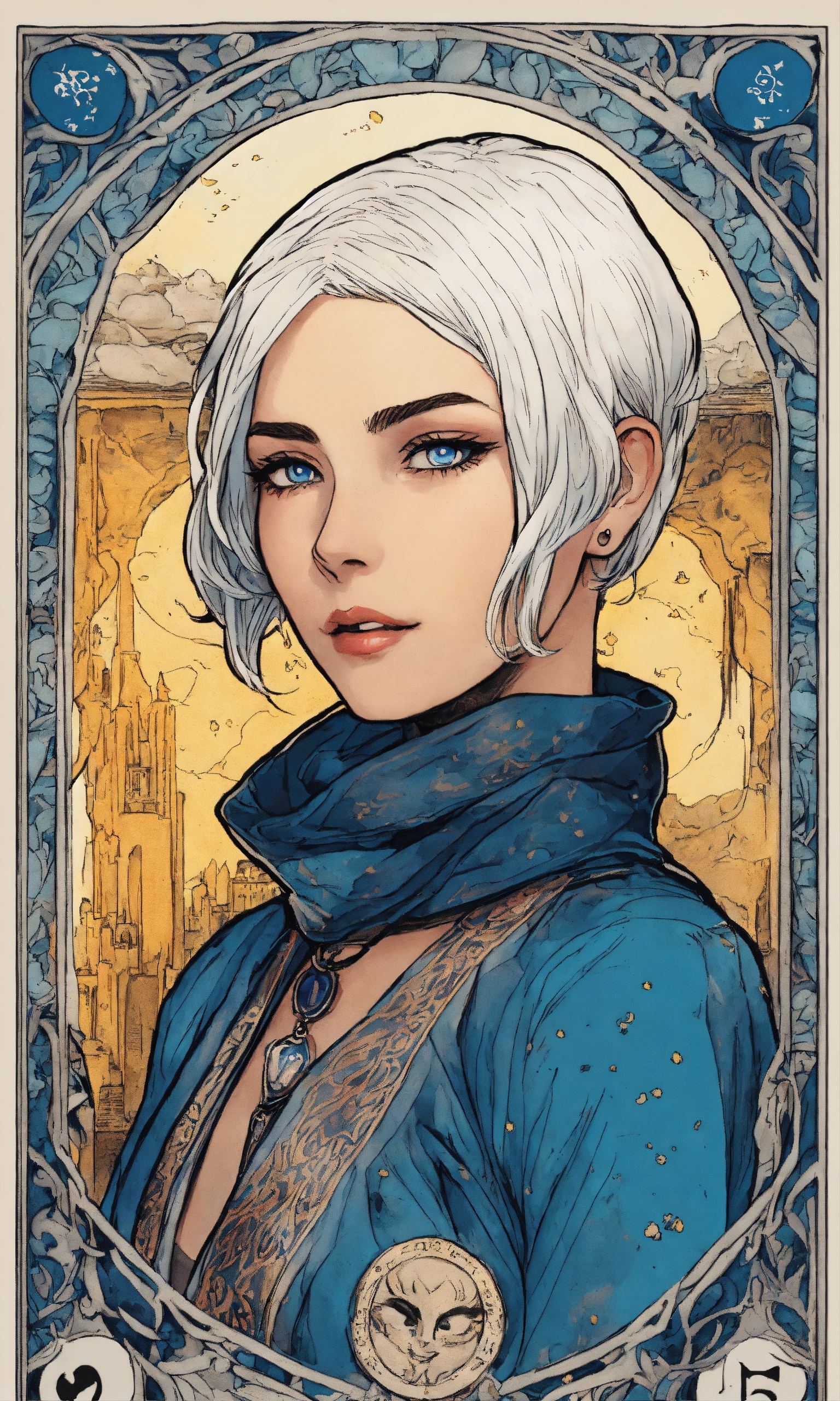 Lexica - A tarot card of an impish and young woman with short white ...