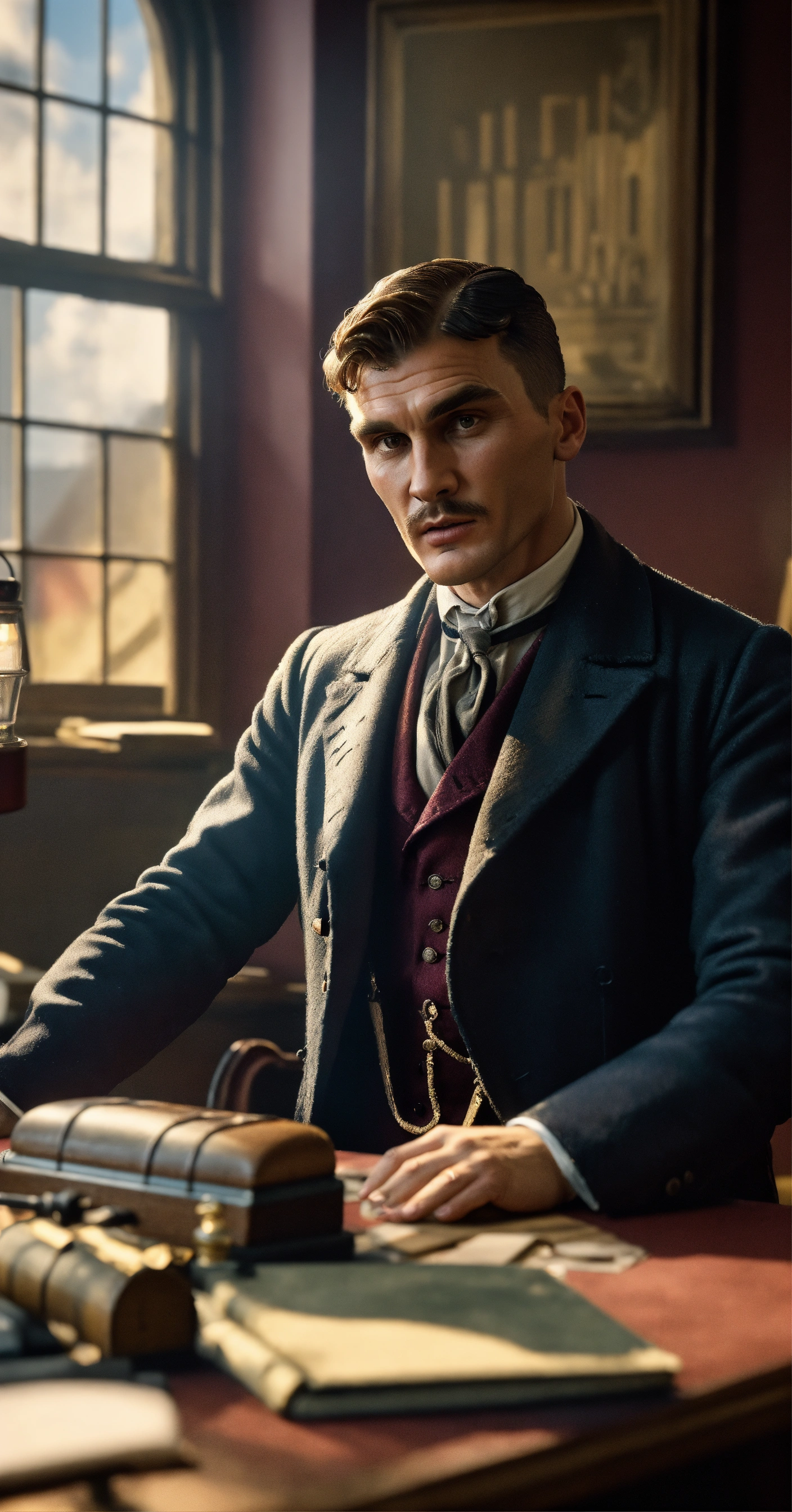 Lexica - Character in the style of Thomas Shelby, front view, brightly ...