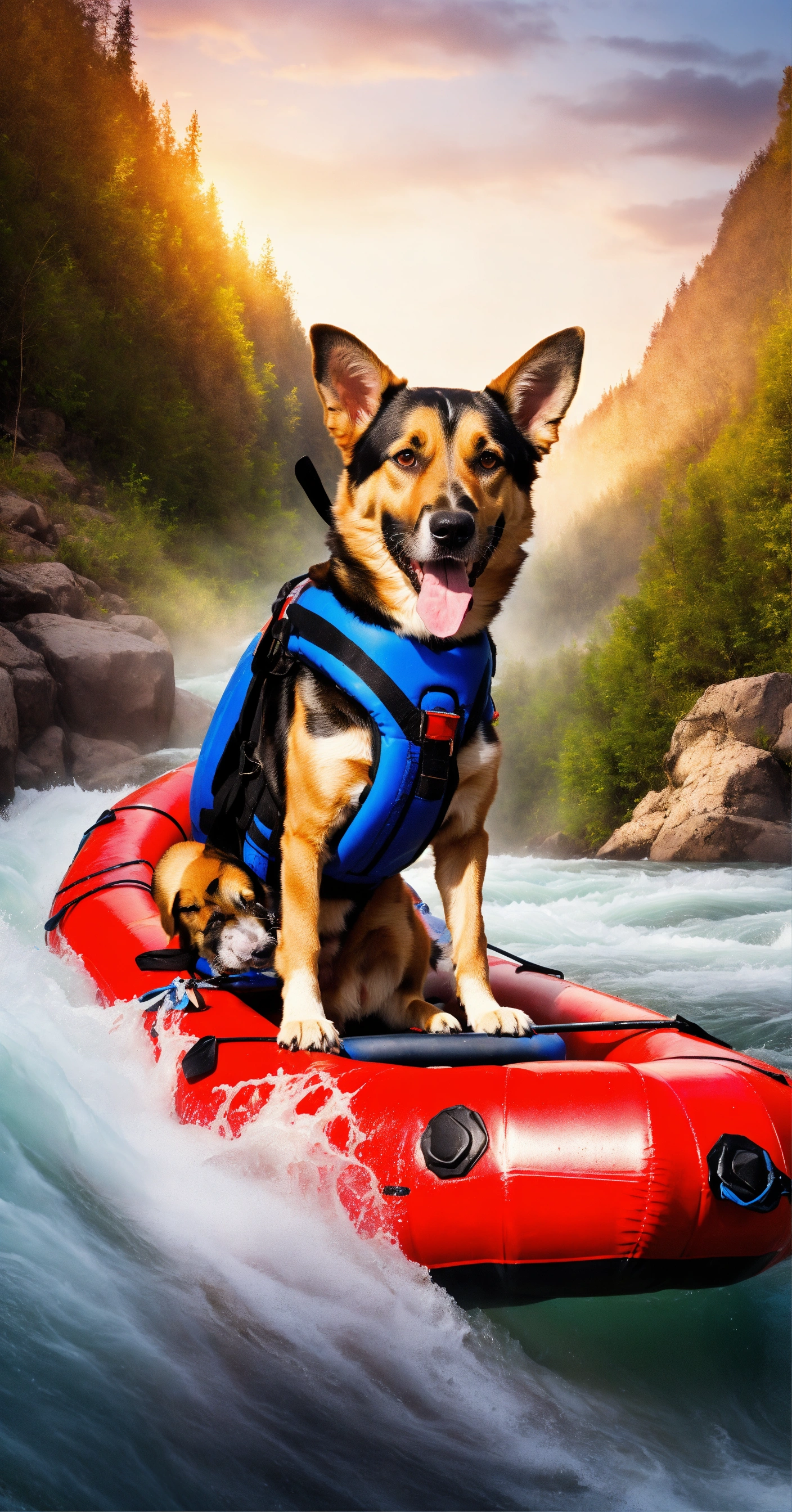 Lexica - Generate a picture of a dog as a white-water rafting guide ...