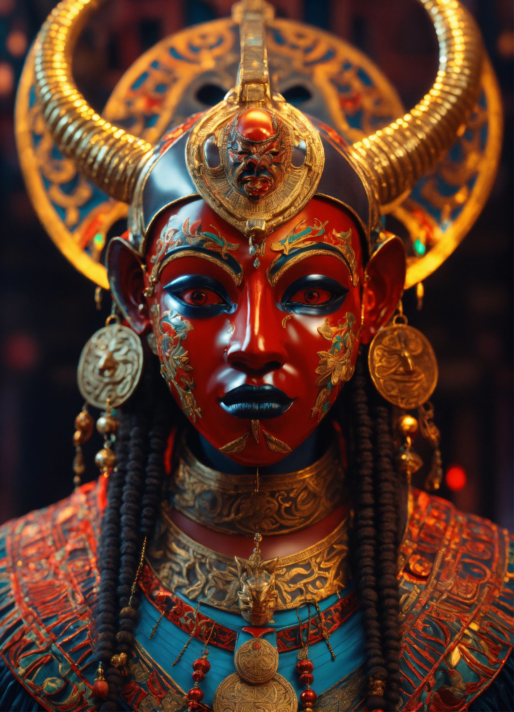 Lexica - Ethiopian Oni evil mask intricate, veil, porcelain, scenario ...