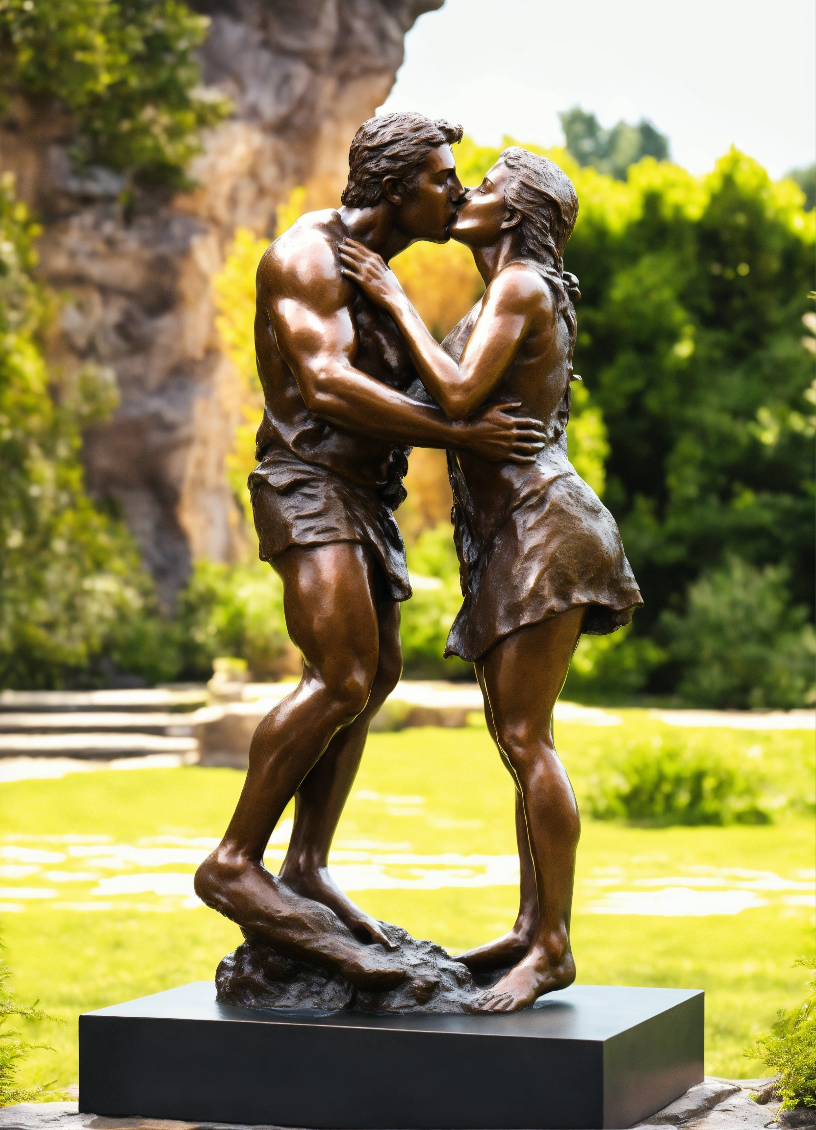 Lexica - A bronze sculpture of a couple prehistoric kissing and ...