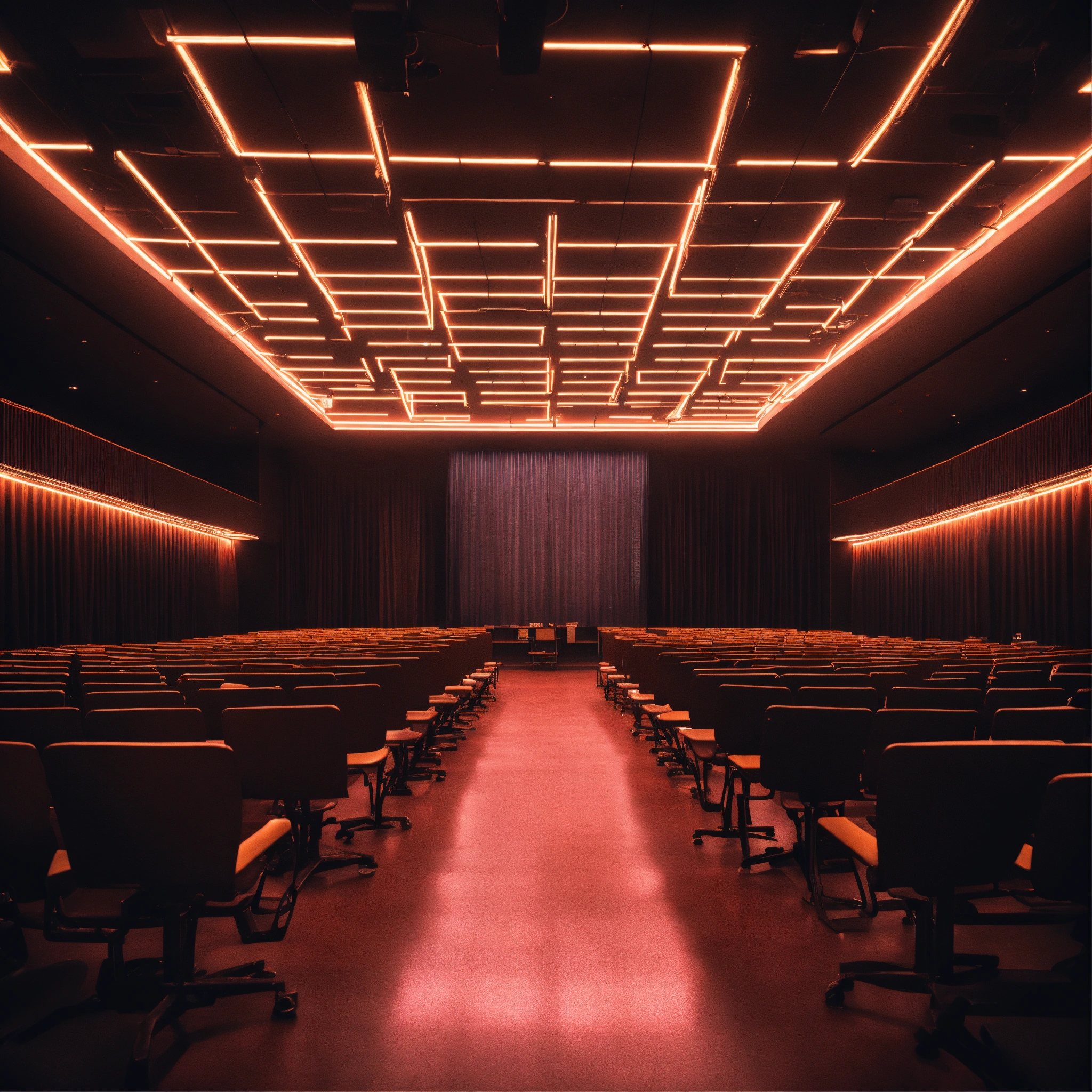 Lexica - Dark dim futuristic lecture hall lit only with some neon ...