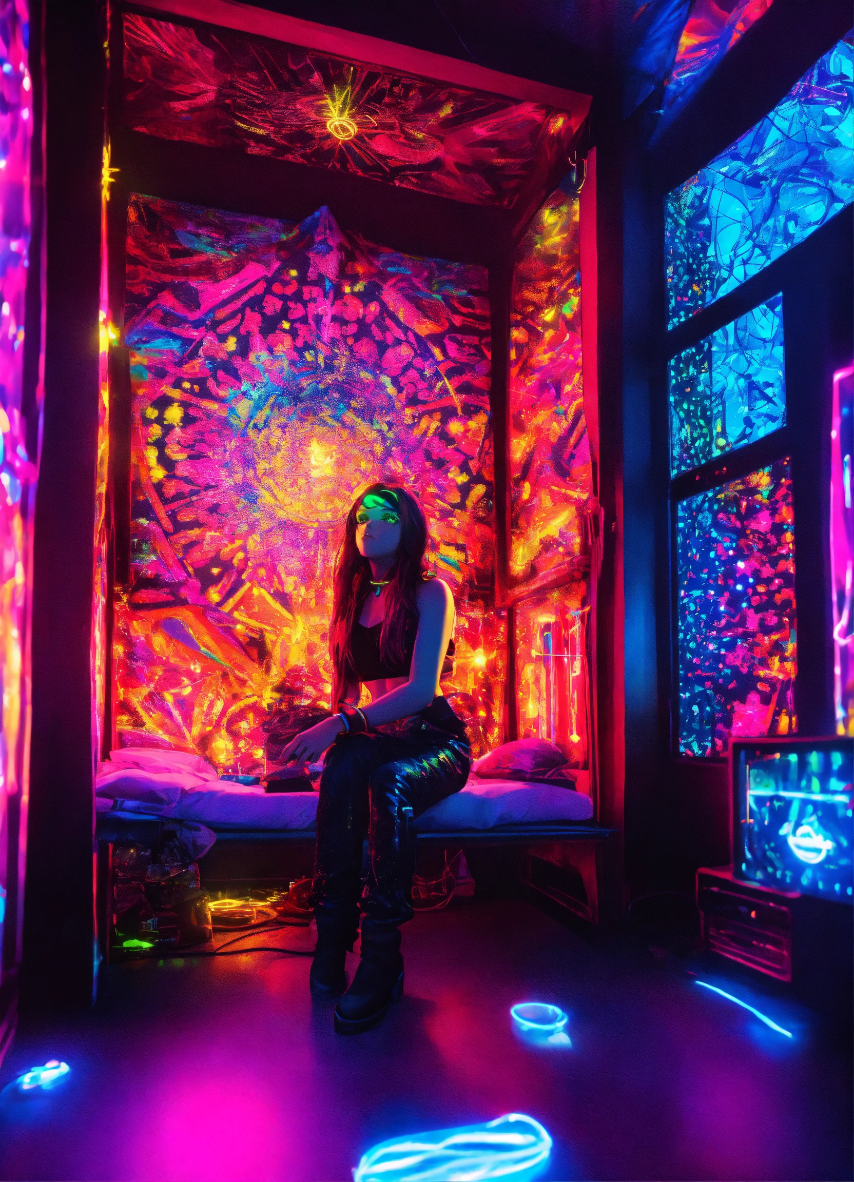 Lexica - Female Raver of topaz and shimmer black neon light DMT Room ...