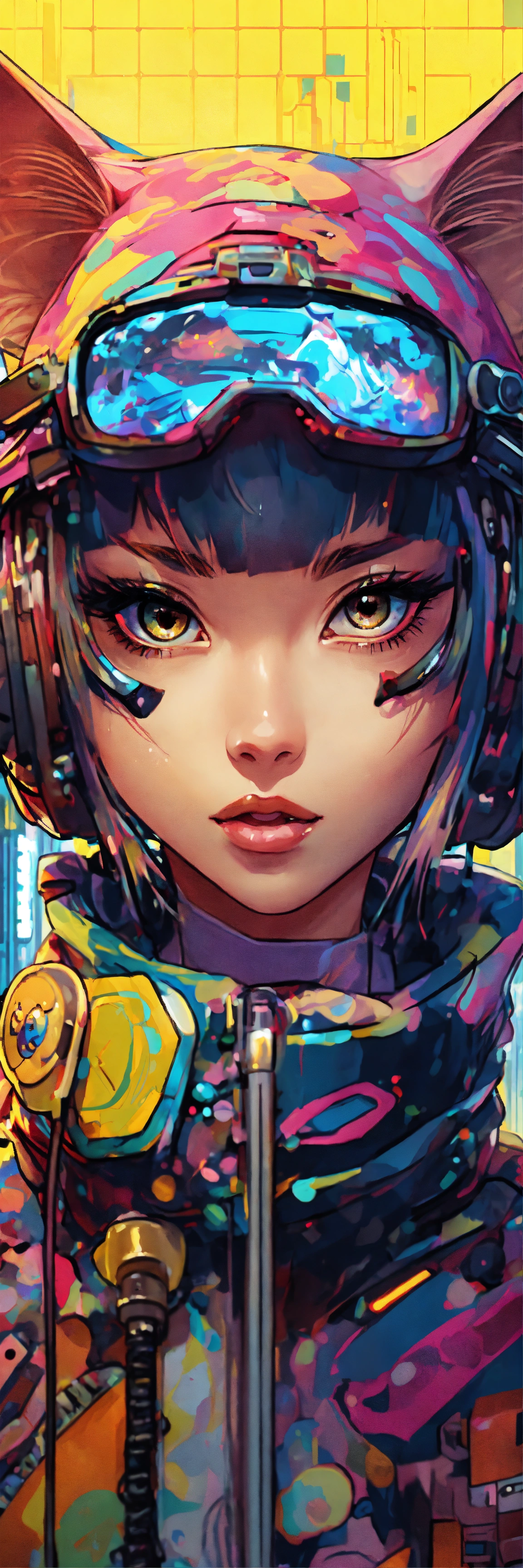 Lexica - Abstract style anime art of a cat girl in cyberpunk, 4k ...