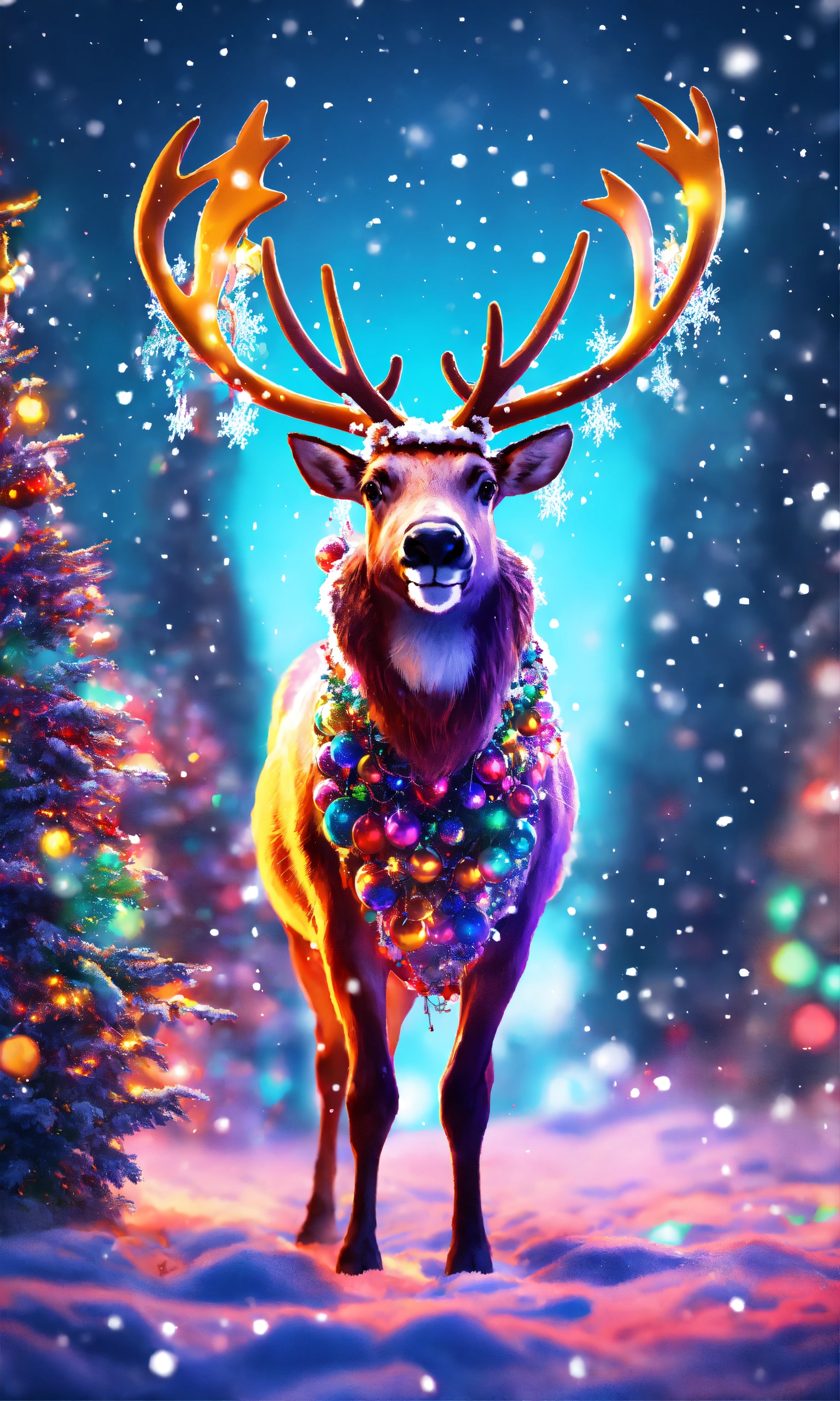 Lexica - Reindeer colorful cool 8k snowfall christmas