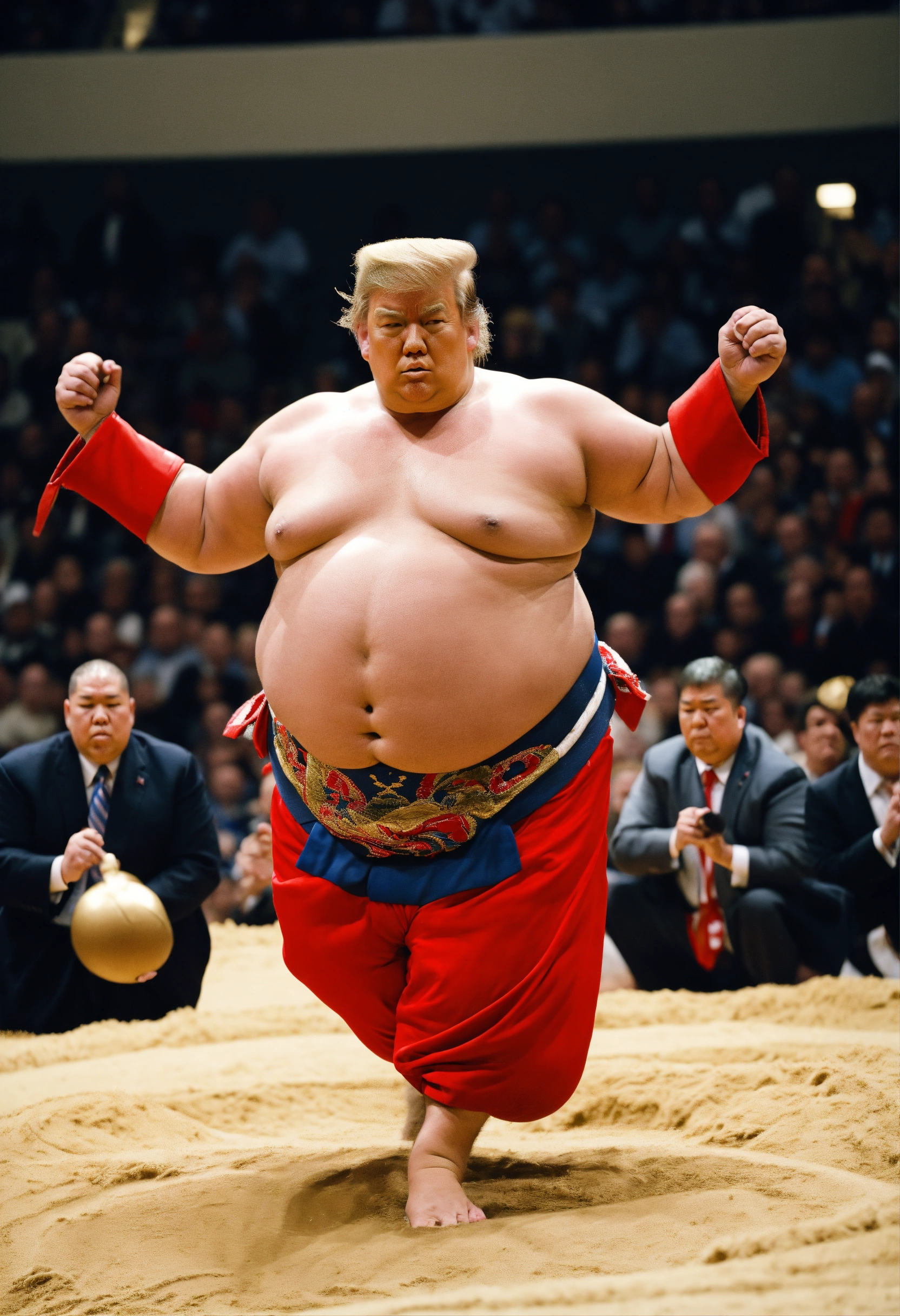 Lexica - Sumo wrestler Donald Trump in the arena, sports action shot