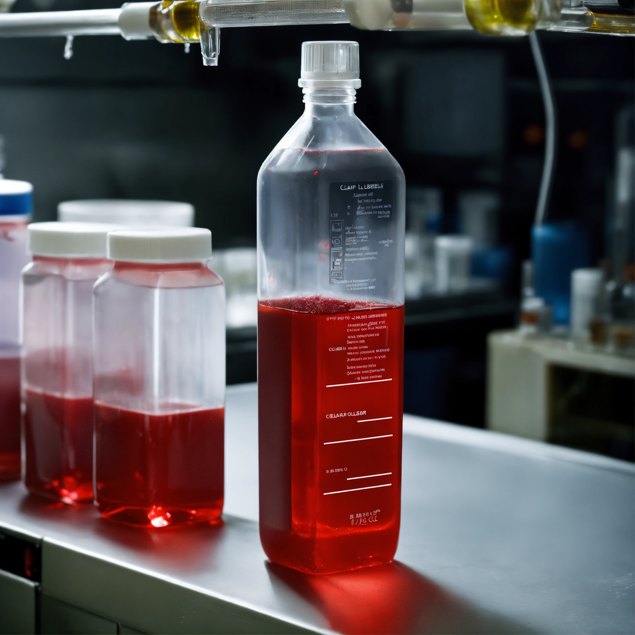Lexica - A rectangular plastic bottle with a clear red liquid inside in ...