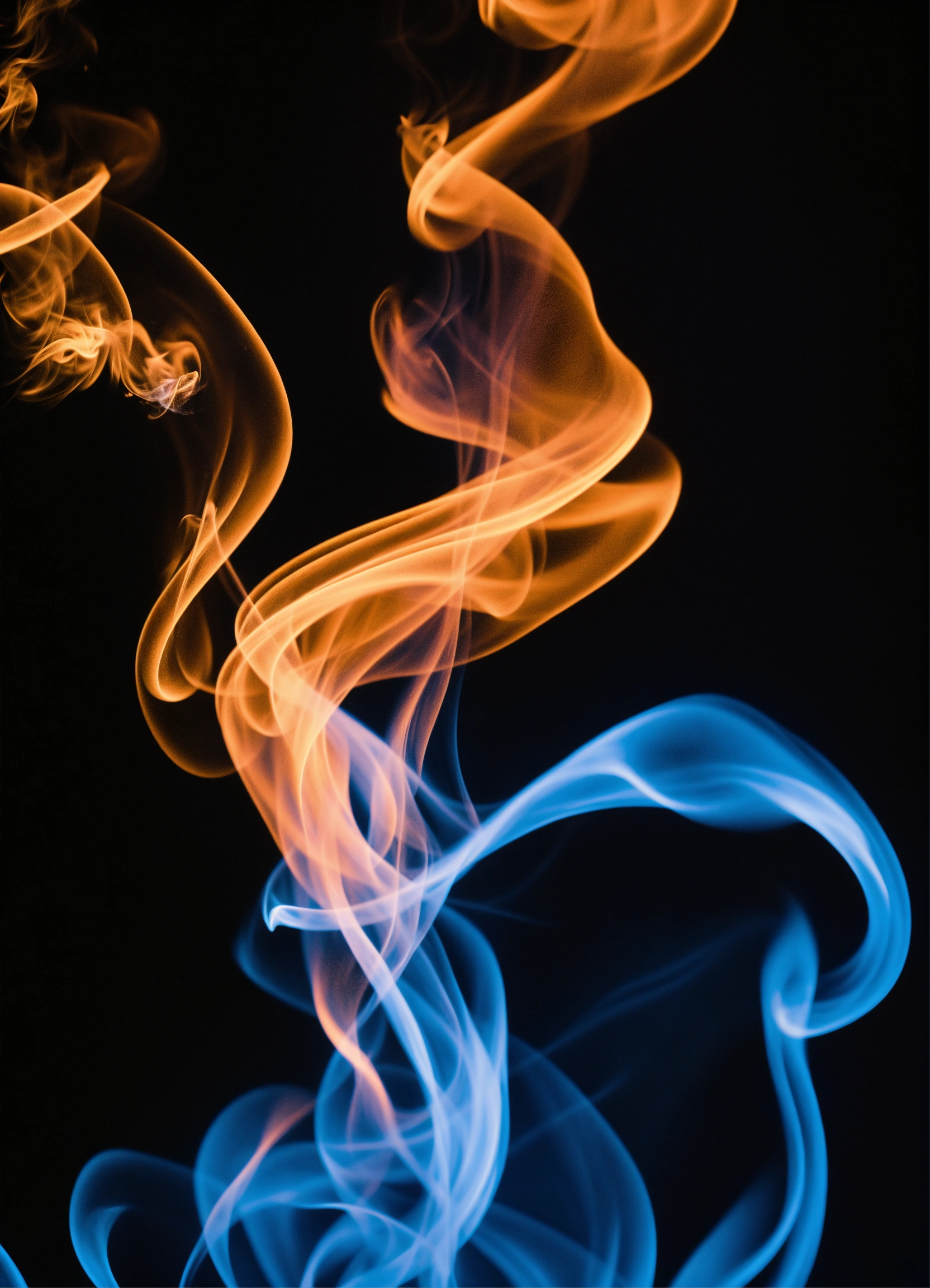 Lexica - Blue fire and smoke over black background, twisting up into black