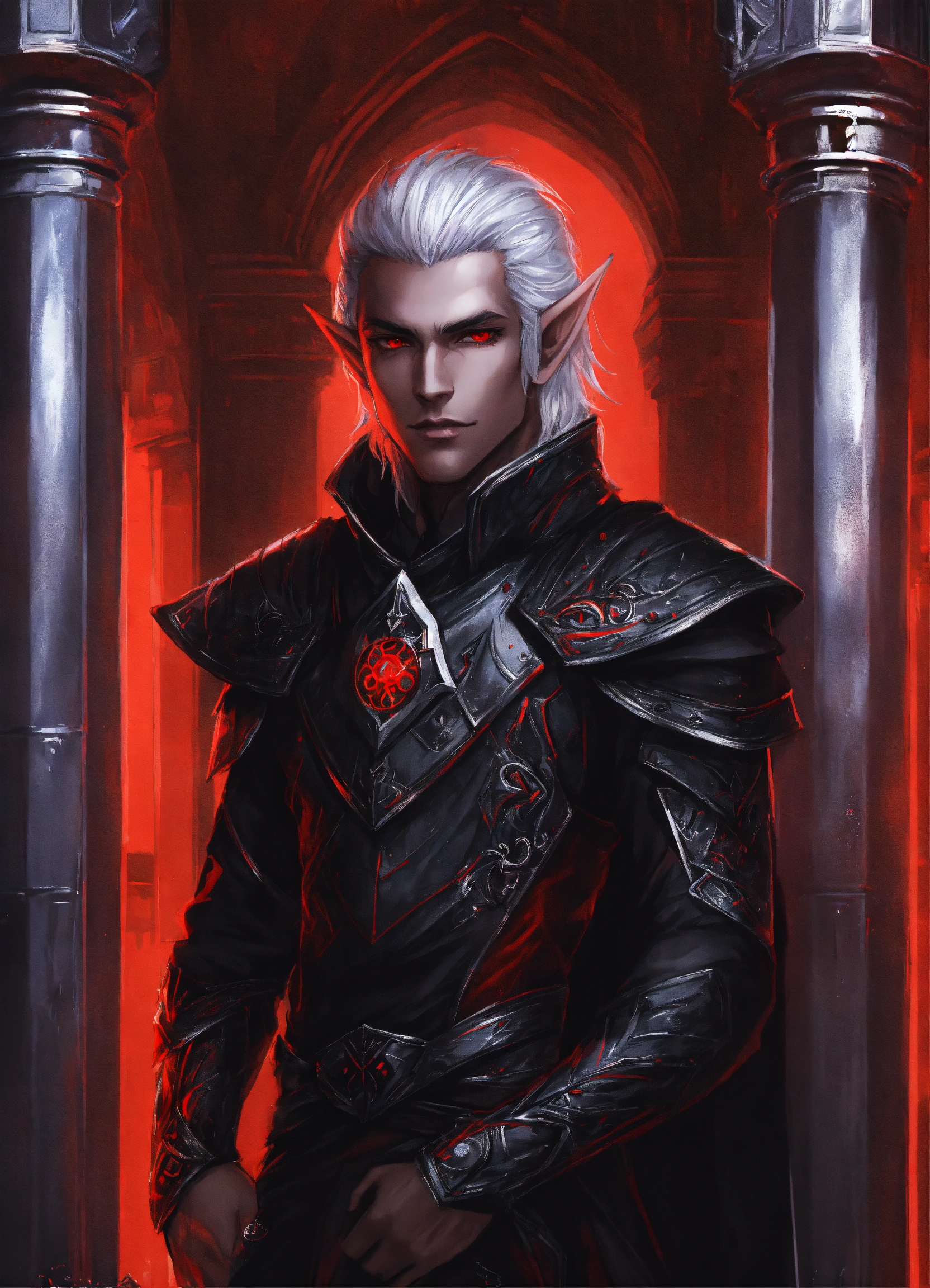 Lexica - Drawing of a dark elf, royalty, sci fi, black and crimson ...