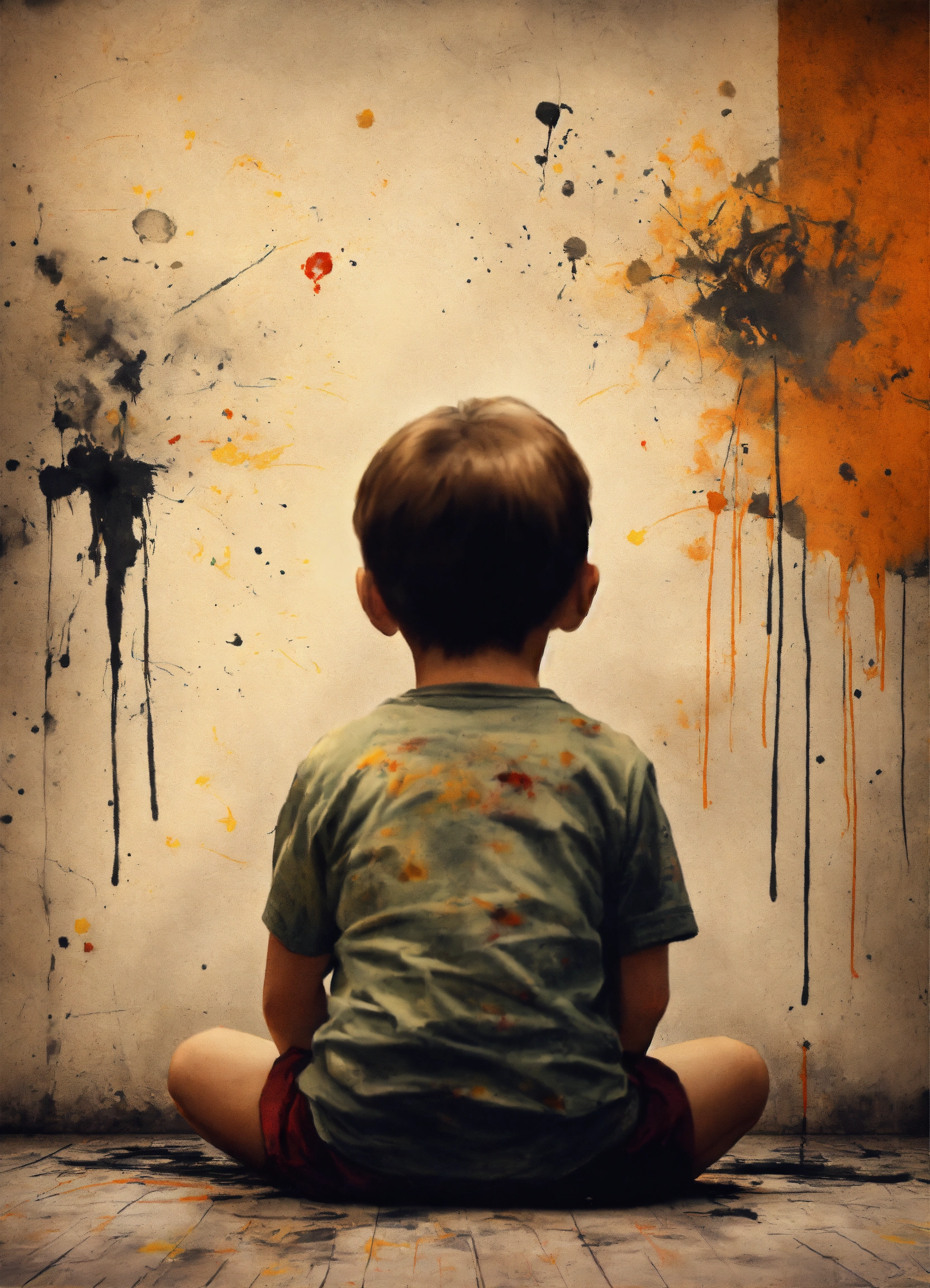 Lexica - Create the outline of a child overcoming fear, painted with a ...