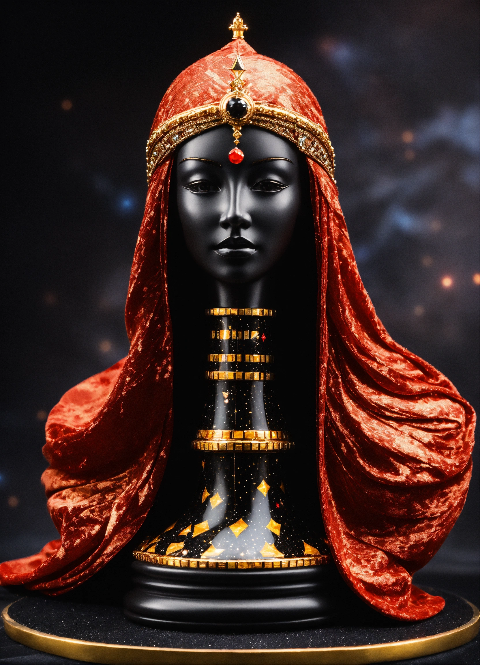 Lexica - Minimalism. Black Solar Queen with long oversized red flowing ...