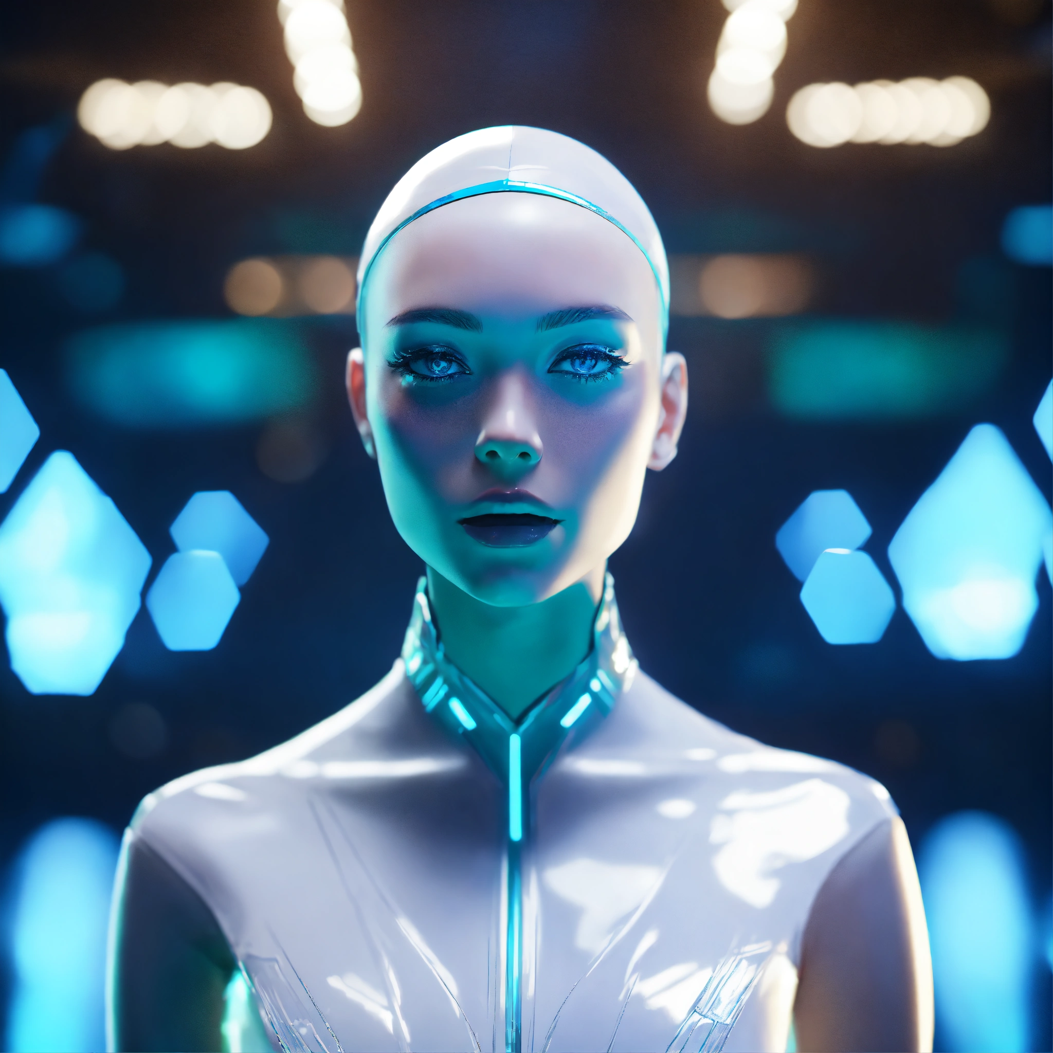 Lexica - A beautiful white head of maniquen stands in the center of the stage floor, octane ...