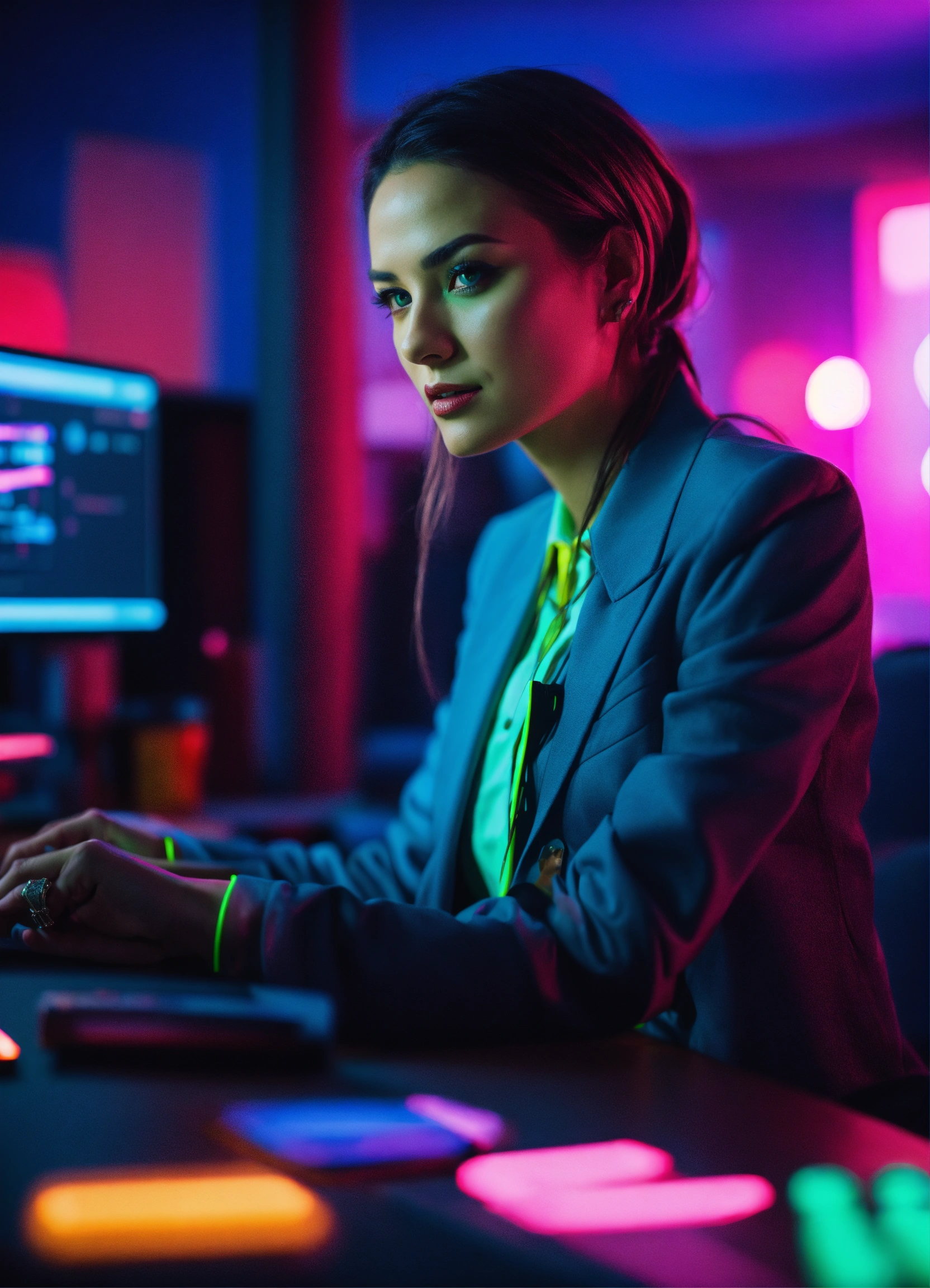 Lexica - Cinematic photography, modern, female trickster in an office ...