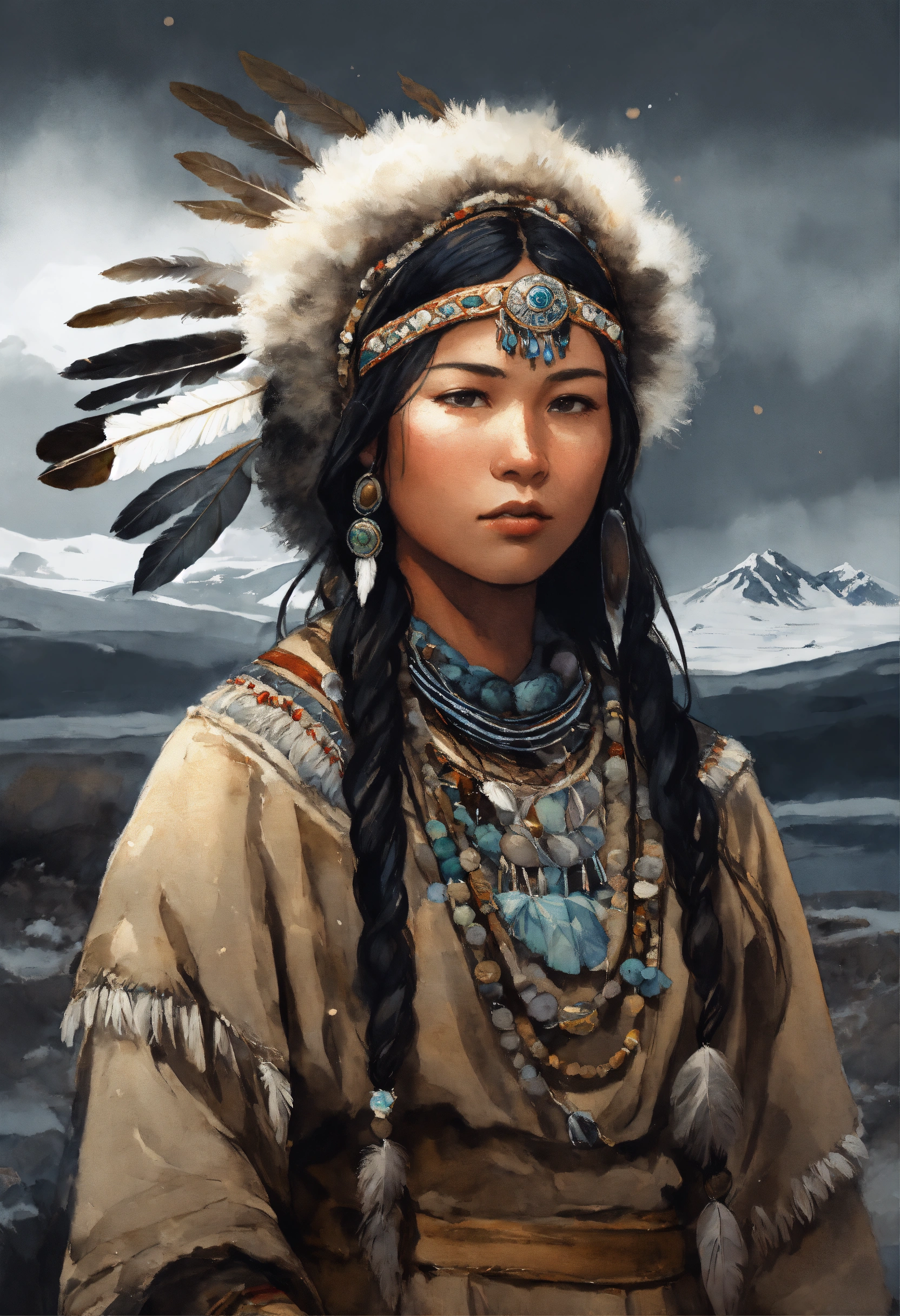 Lexica - Illustration of an inuit woman, young, 18 years old, beautiful ...