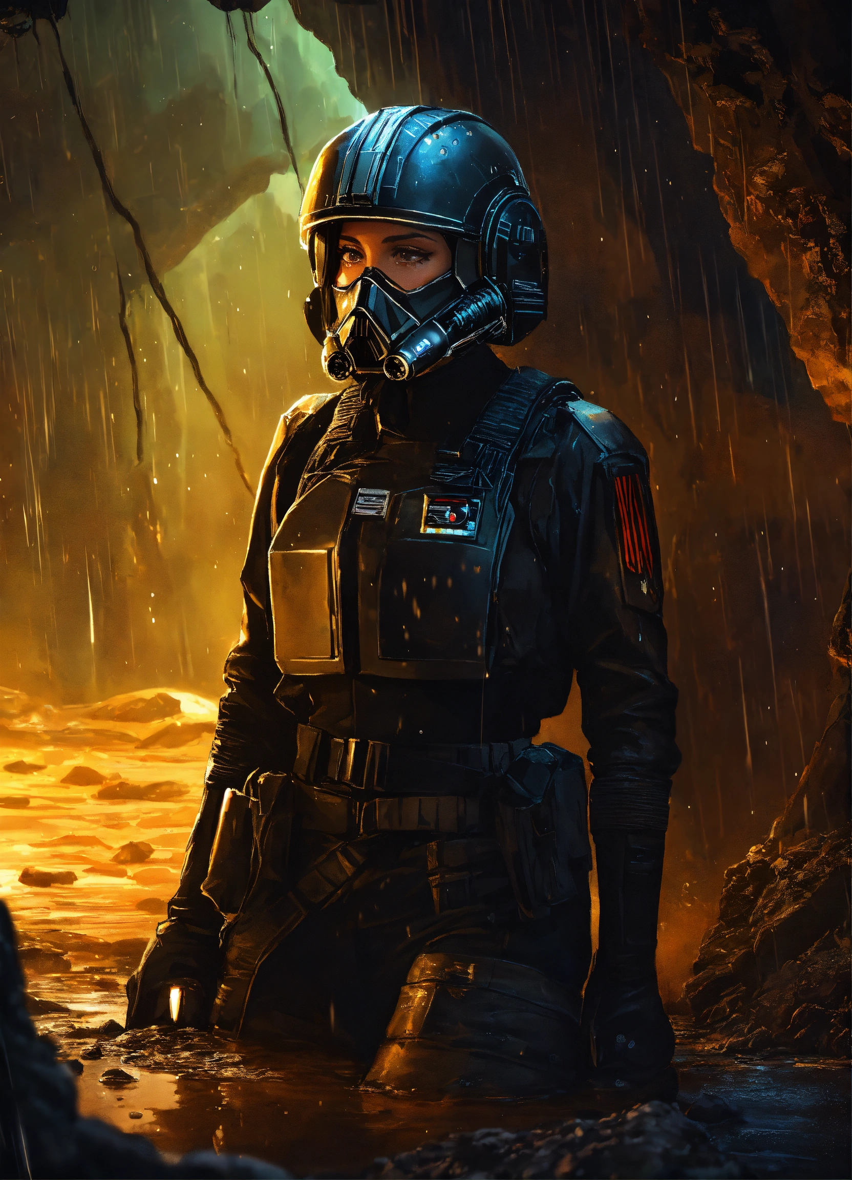 Lexica - Digital art of a female TIE fighter pilot in the mud and rain ...