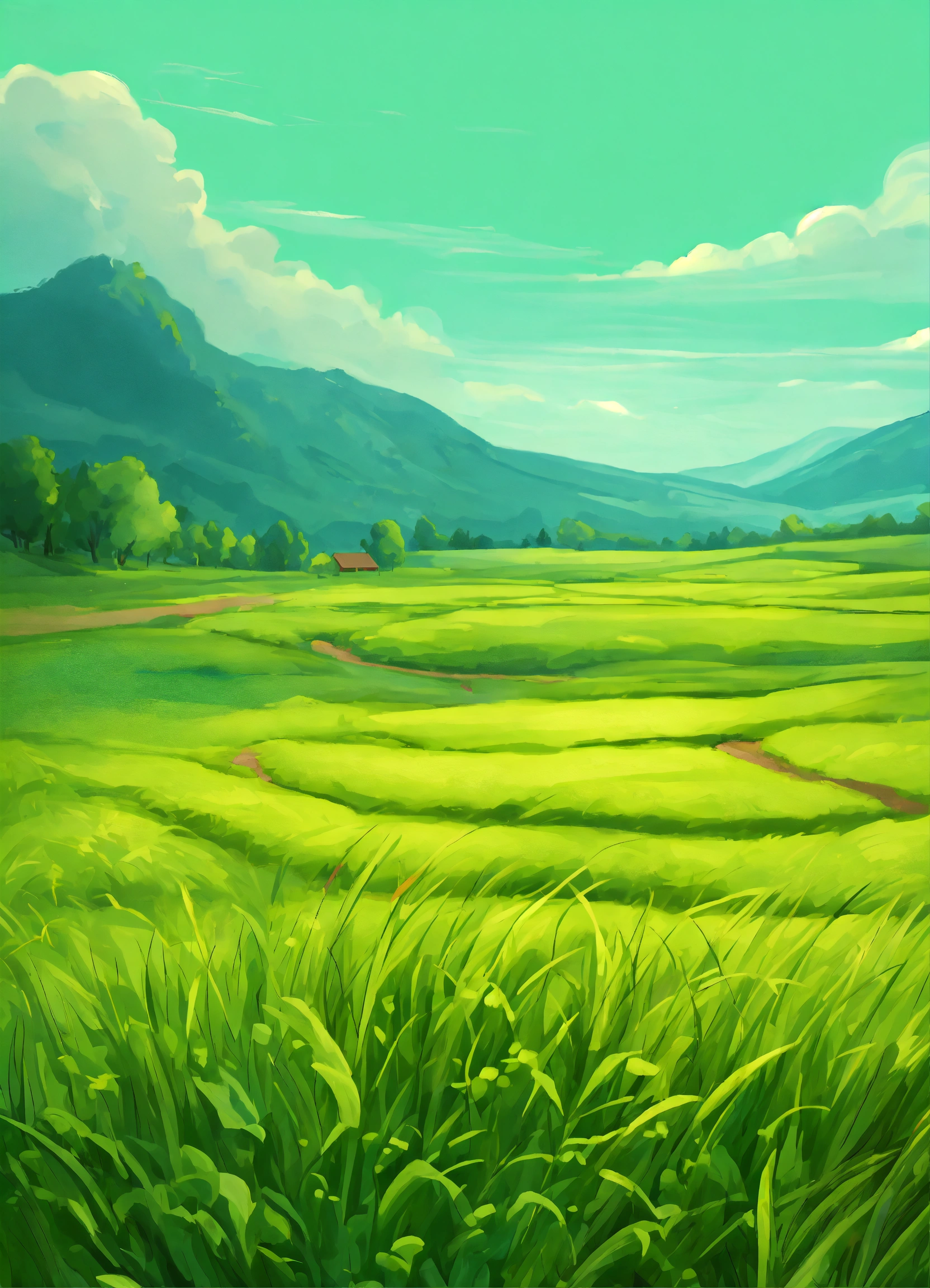 Lexica - Field of green grass close-up cartoon style painting