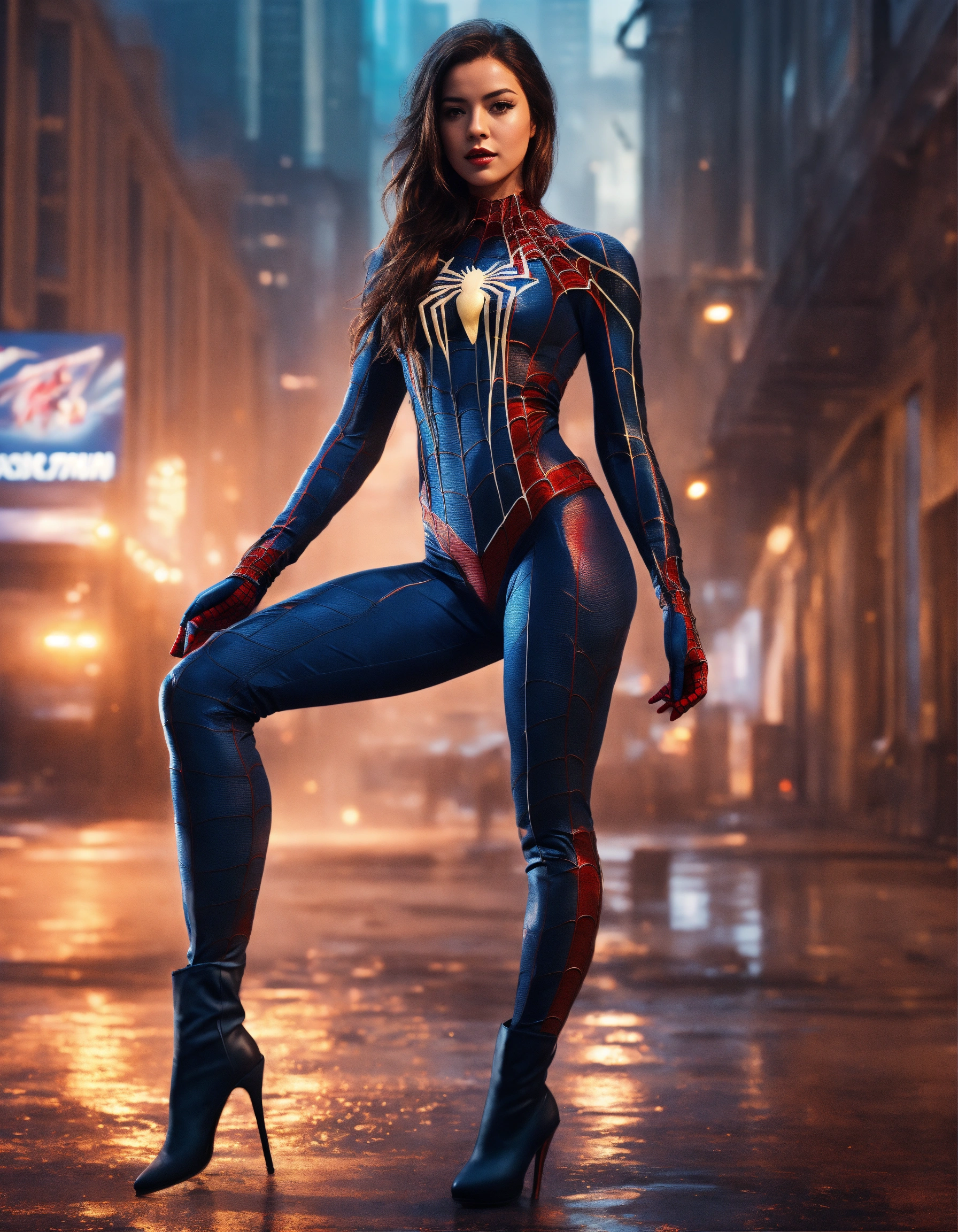 Lexica - Full body shot of beautiful spidergirl woman, showing skin on ...