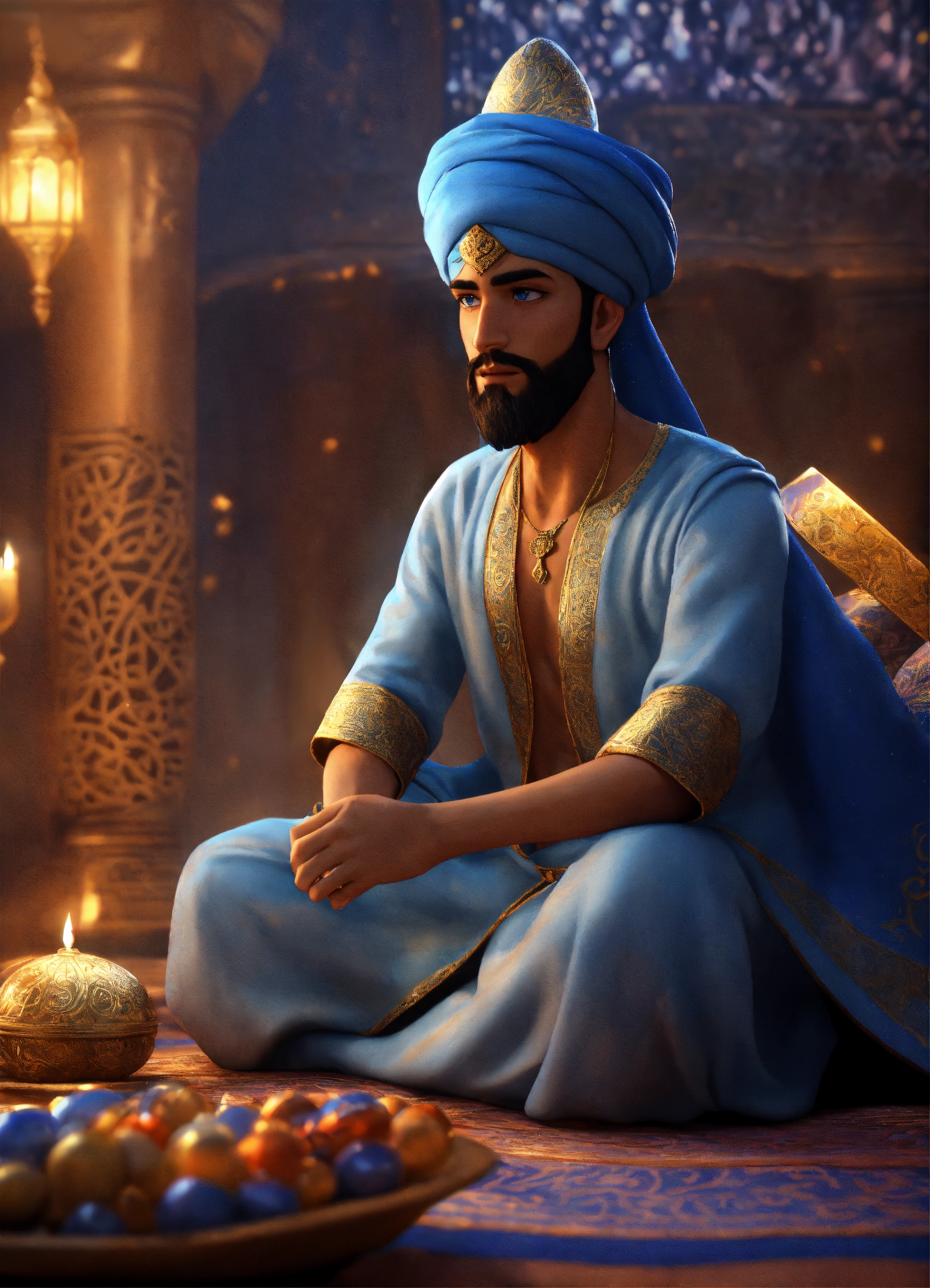 Lexica - Create a 3D rendering of a magical Arabian male genie with ...
