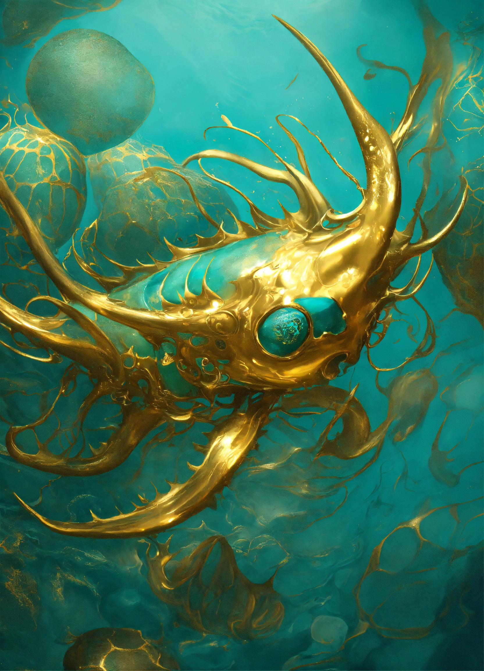Lexica - Liquid, surreal, turquoise, metallic, gold, ocean, creature
