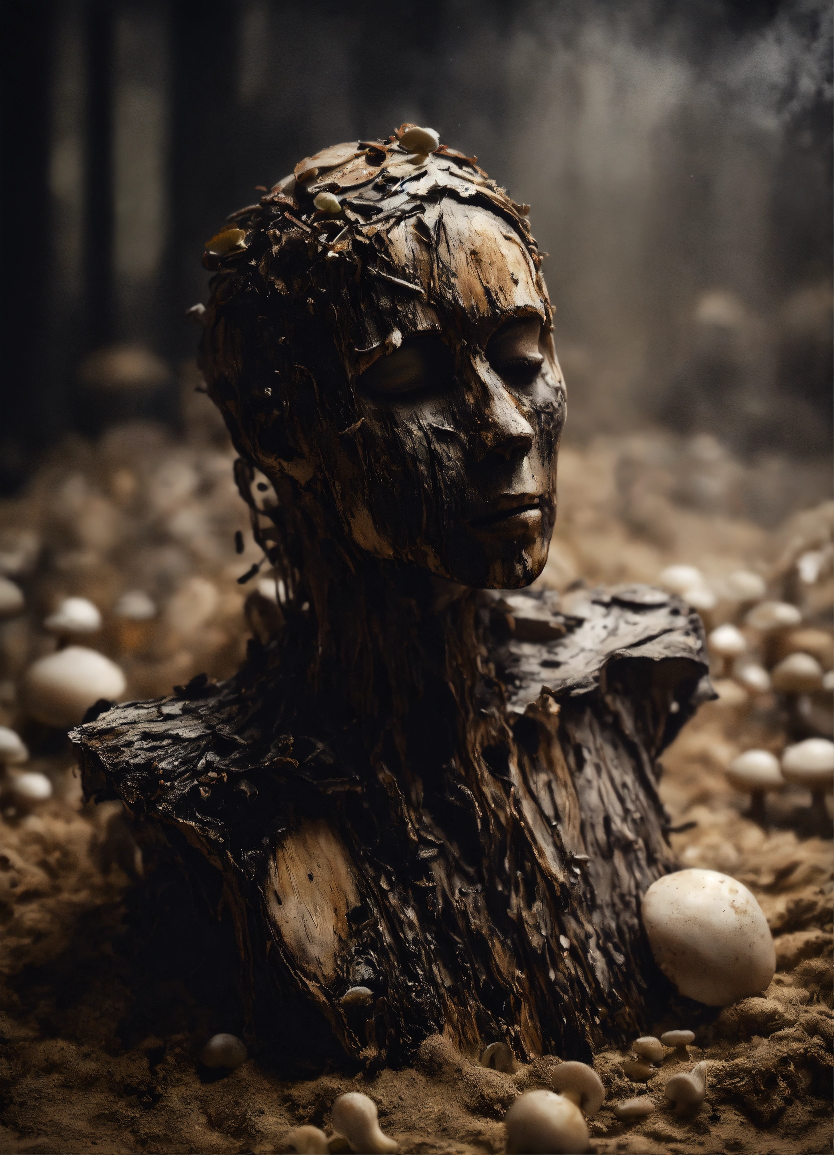 Lexica - A rotten wood sculpture of a abstract simple human body in a ...