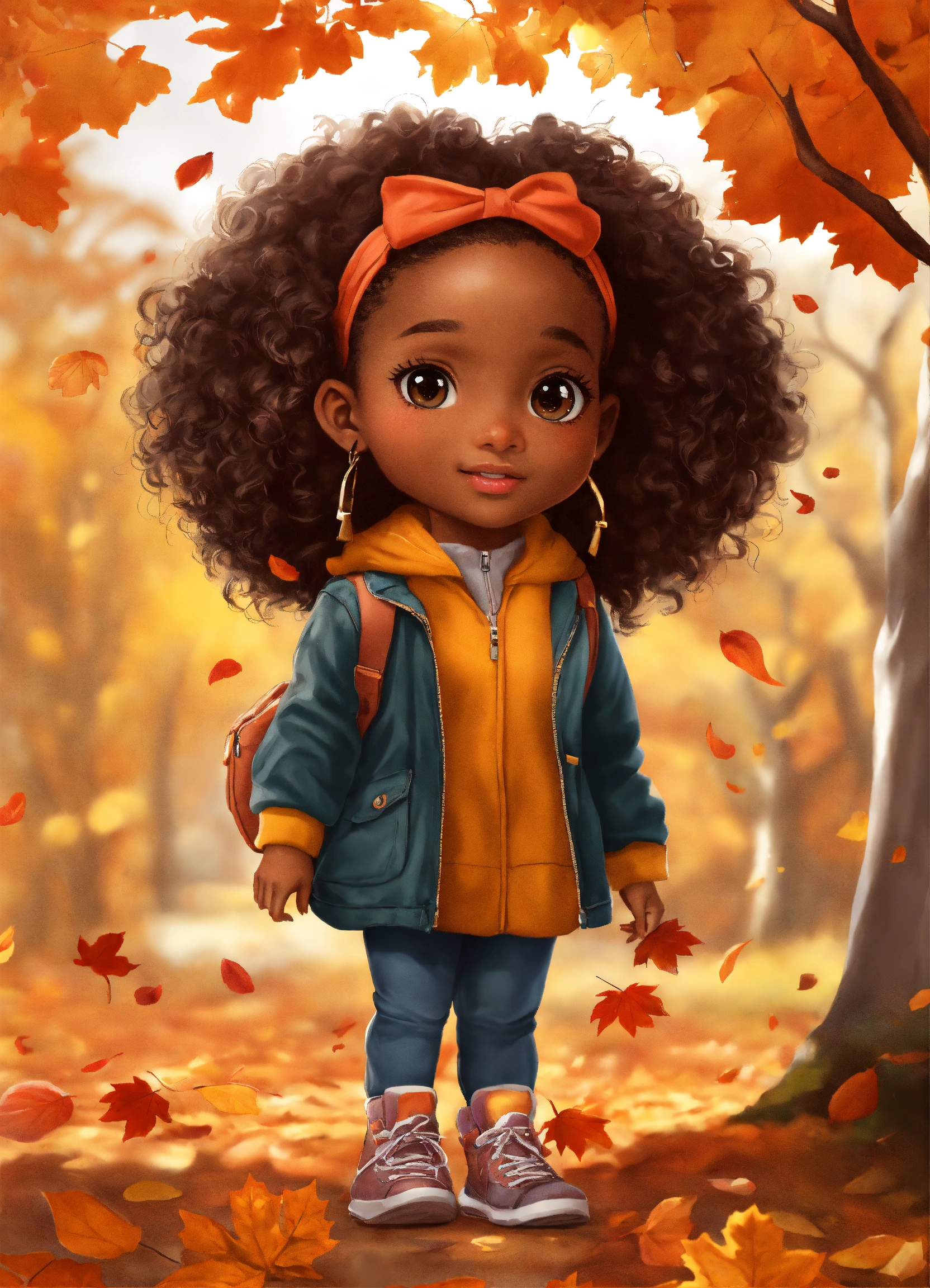 Lexica - Cartoon cute little mixed black girl in autumn, hyper ...