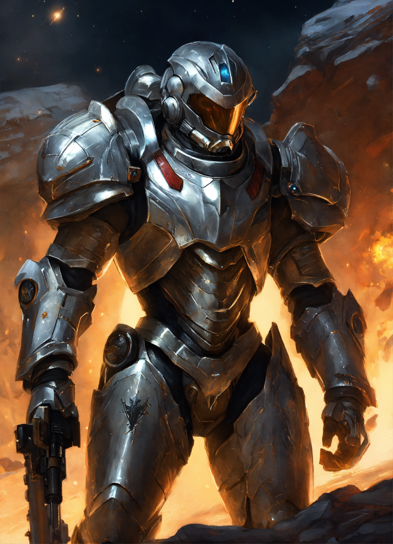 Lexica - Space warrior knight in silver alien power armor, Warmachine ...