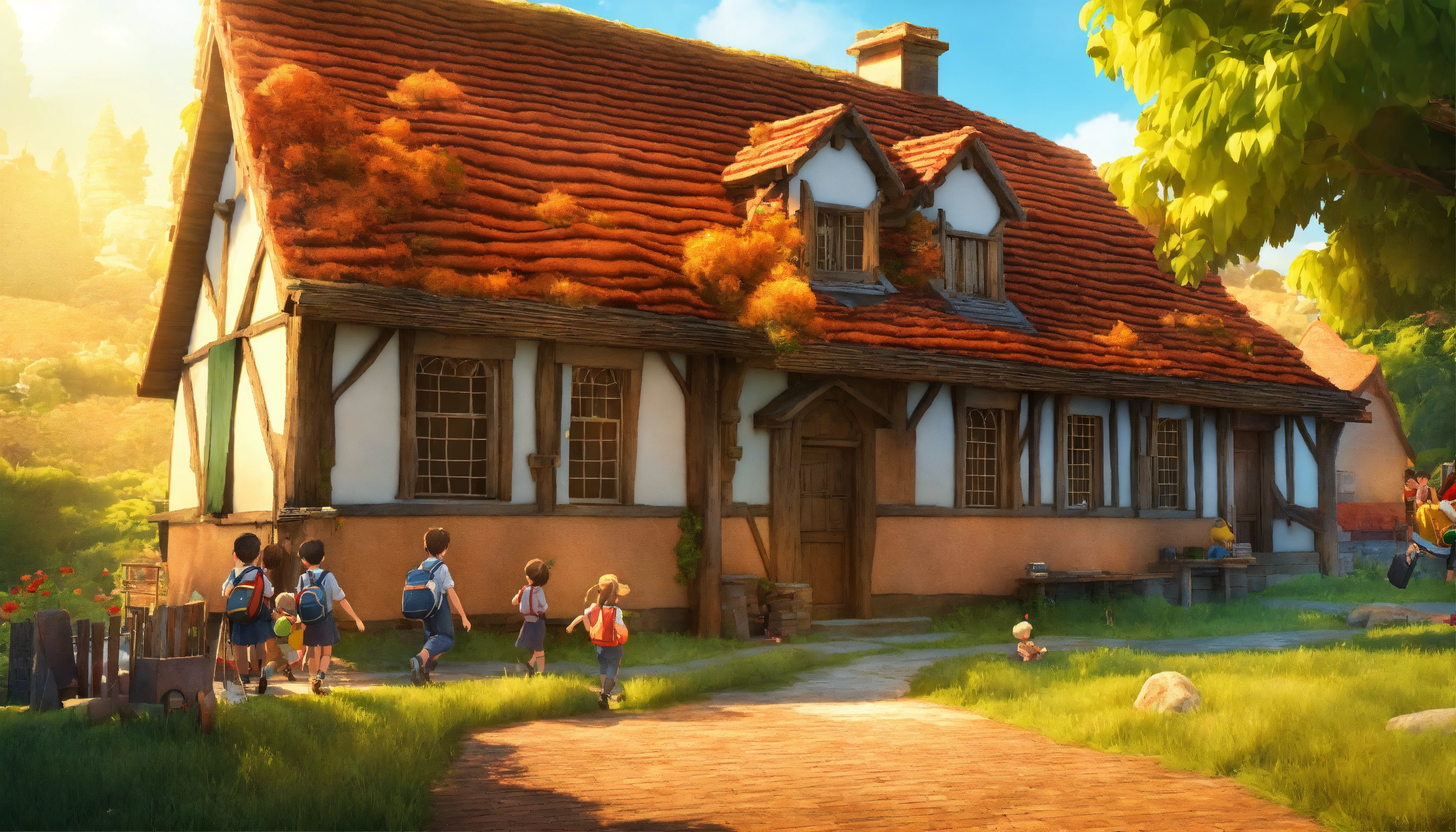Lexica - Generate an image of a old village school with children ...