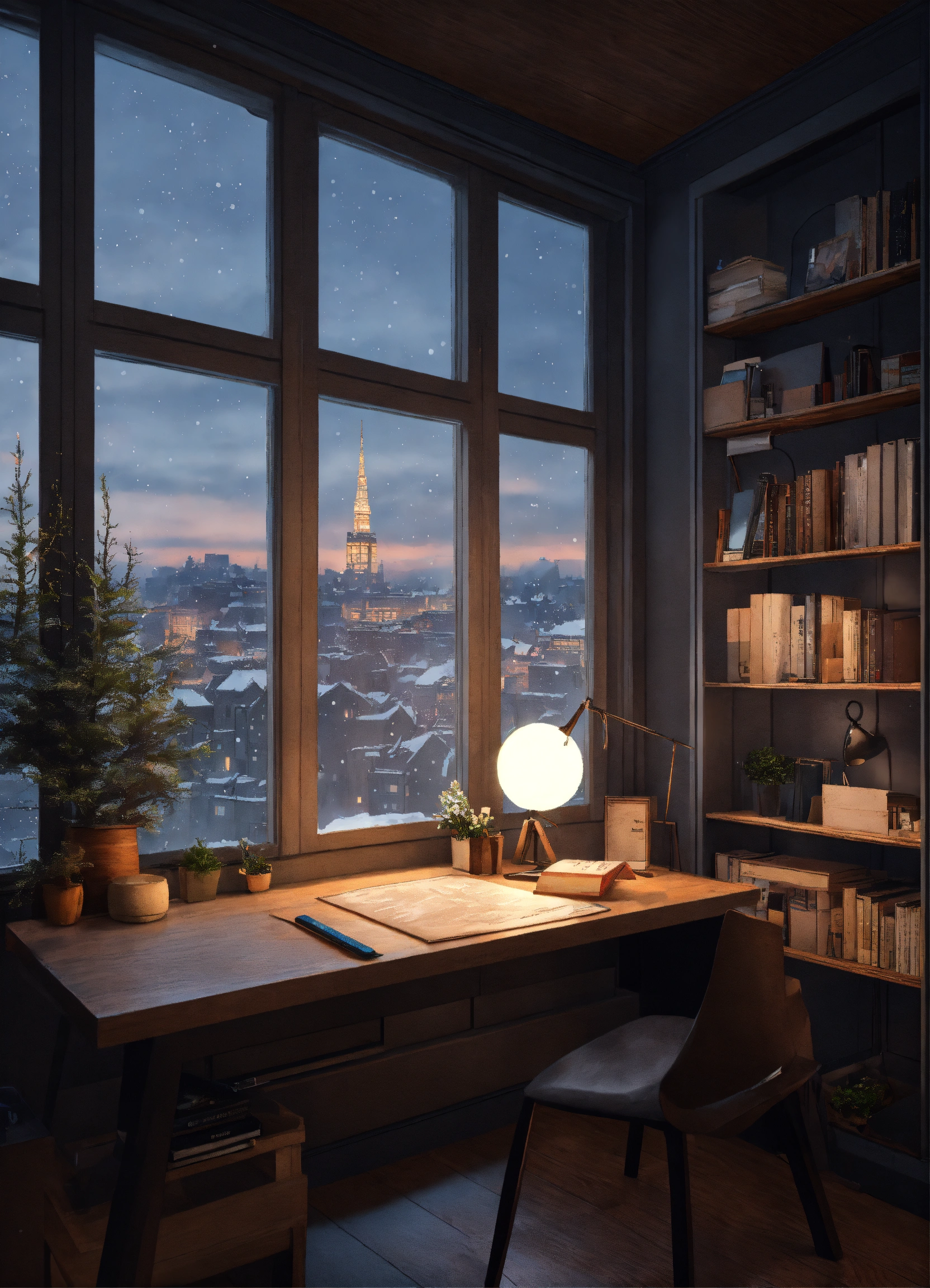 Lexica - Study room in apartment stockholm, studio ghibli, centered ...