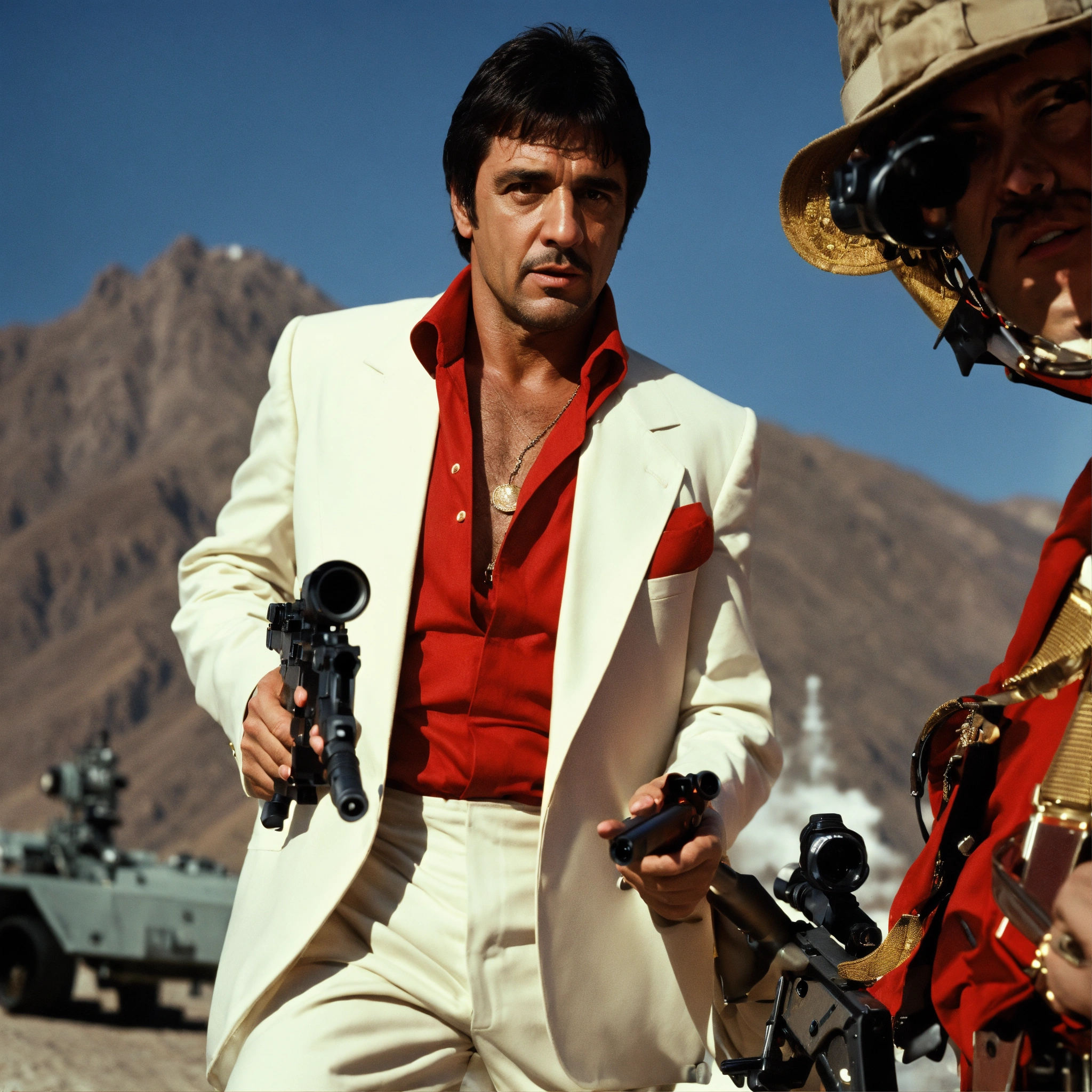 Lexica - Scarface, al paccino, with white costume and red shirt ...
