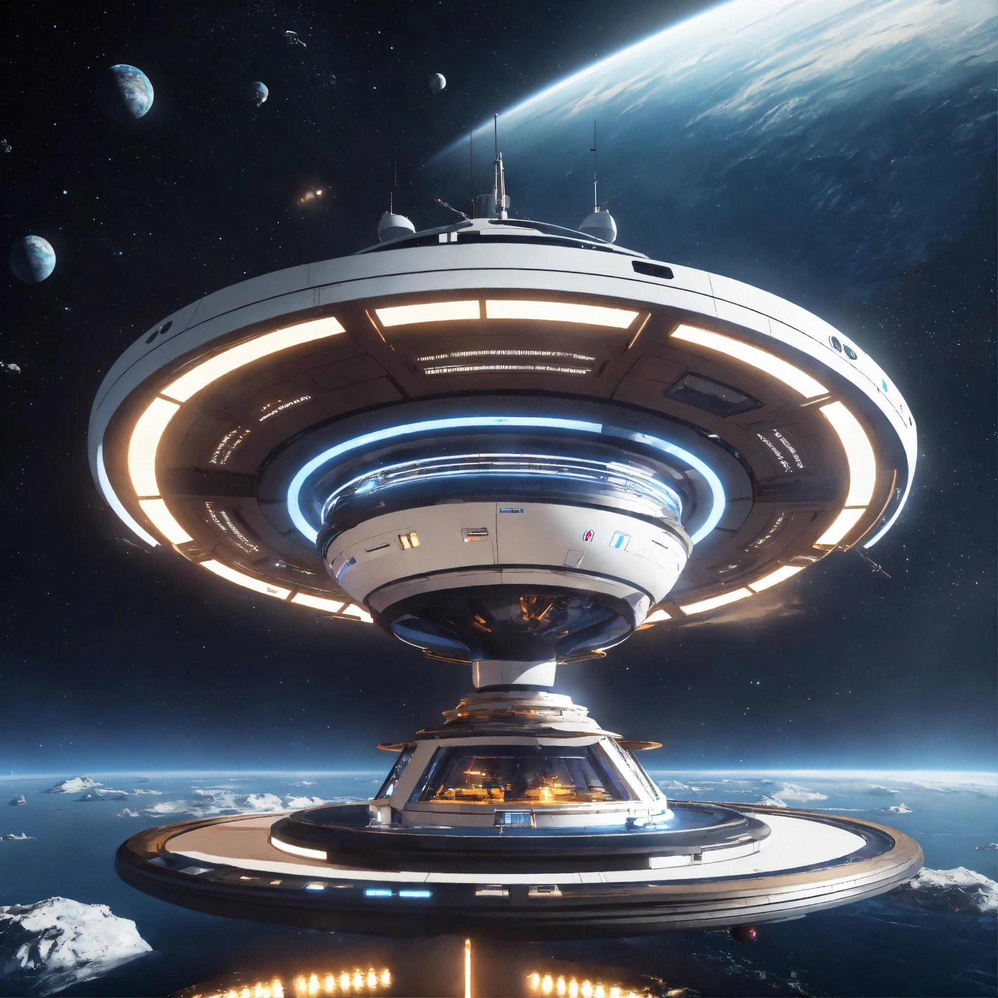 Lexica - Space yacht flies through a beautiful docking port on a white ...