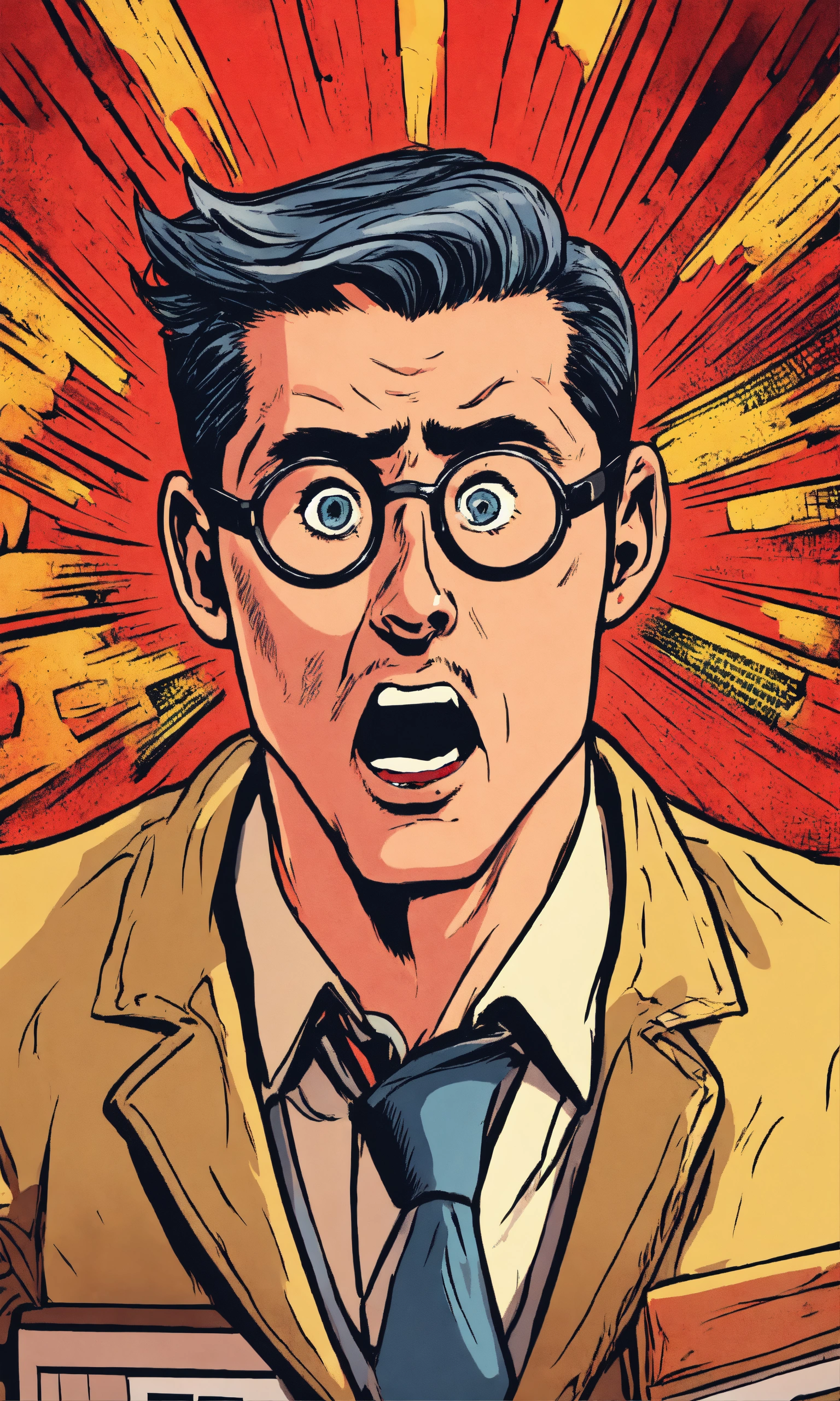 Lexica - A hysteric news reporter, with exaggerated features and a ...