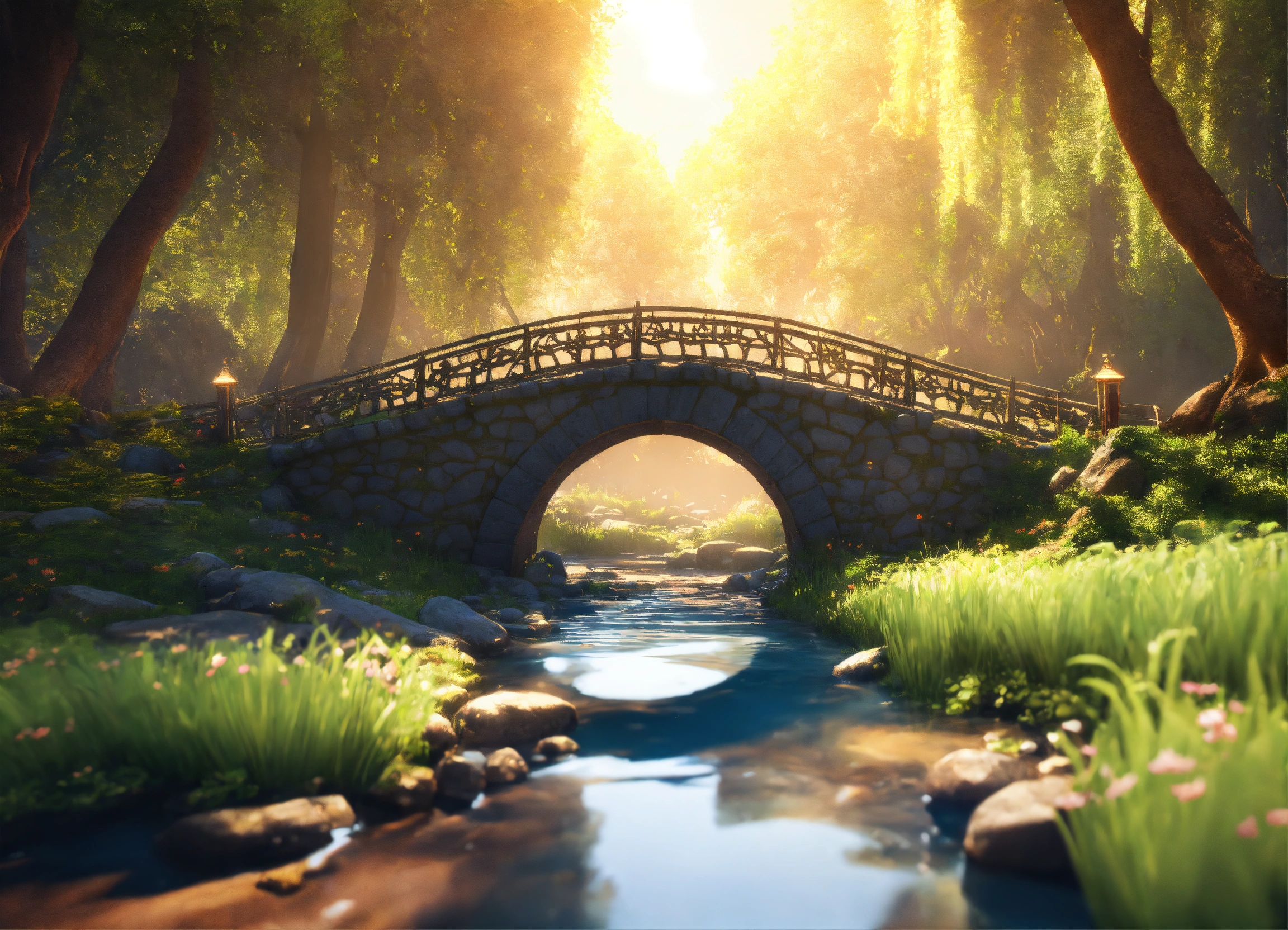 Lexica - Stone bridge over creek into fairy tale forest, 3d render ...