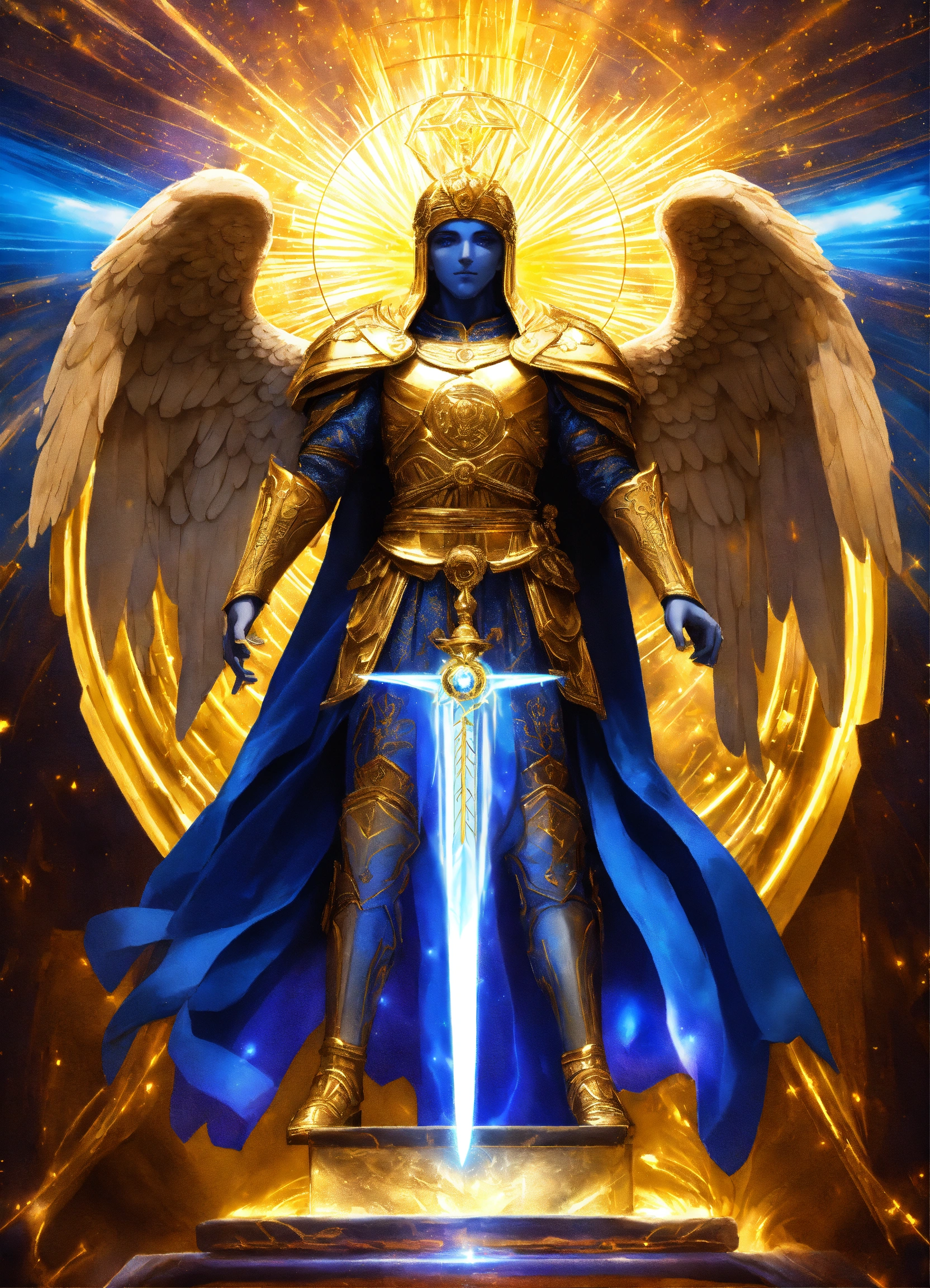 Lexica - Archangel Michael with real face, blue bumps of light, indigo ...