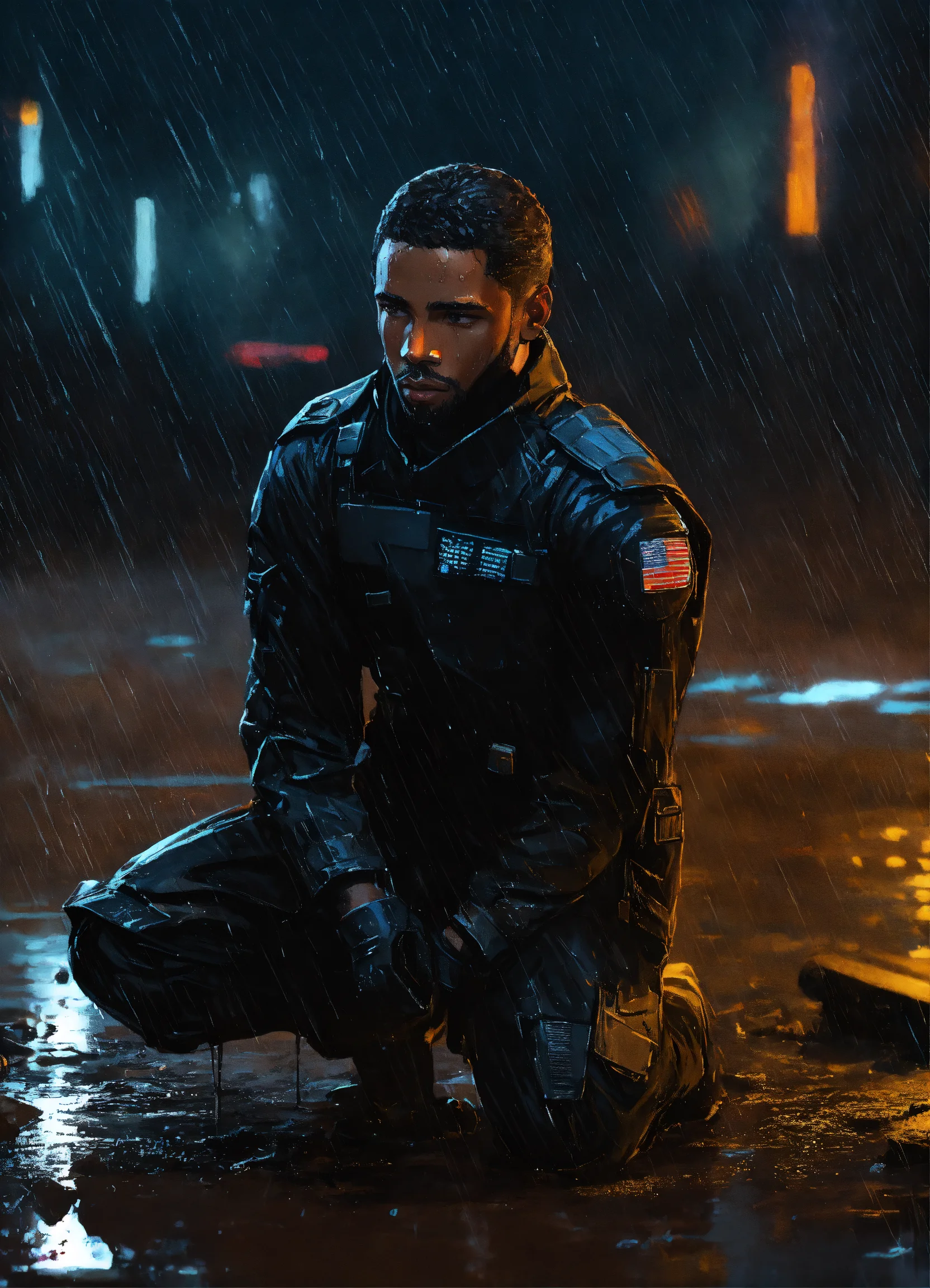 Lexica - Digital painting of a strong grieving black male Blade Runner ...