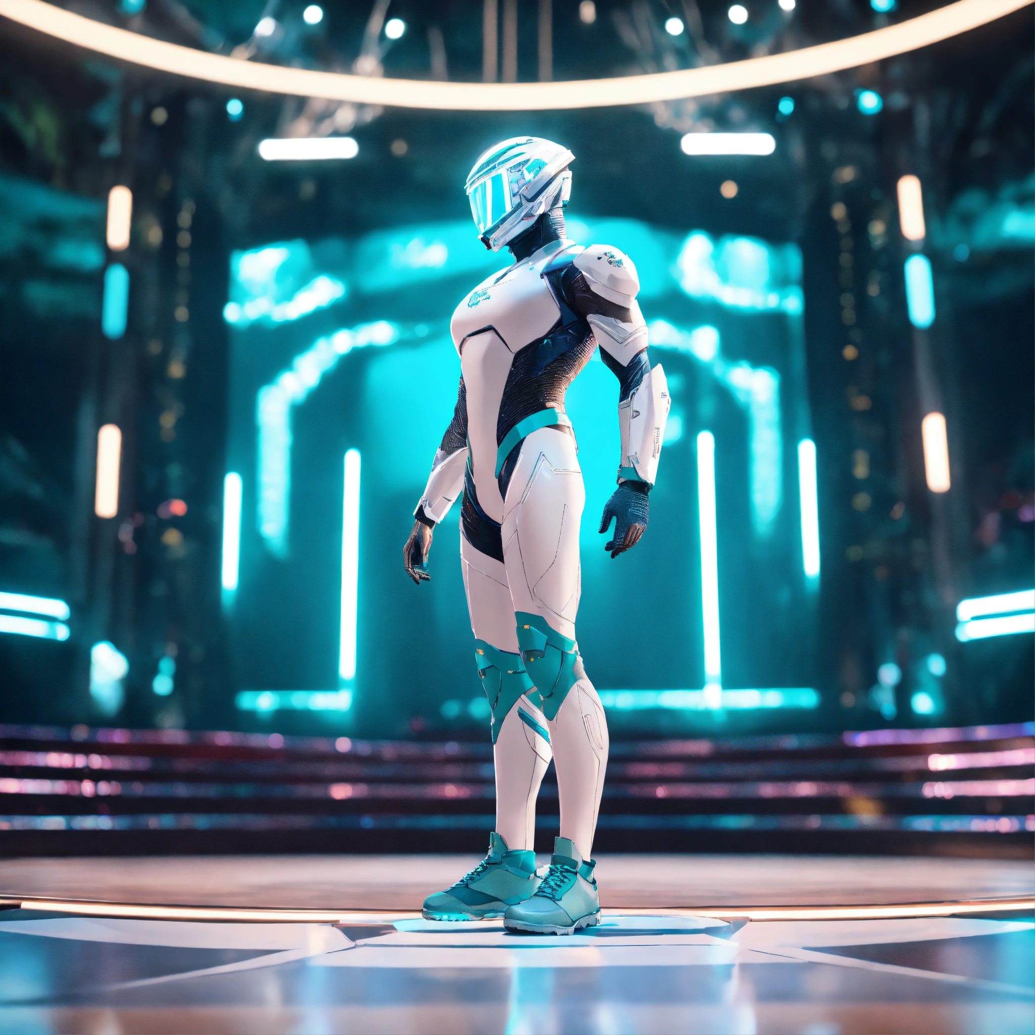 Lexica - A beautiful white head of maniquen stands in the center of the stage floor, octane ...