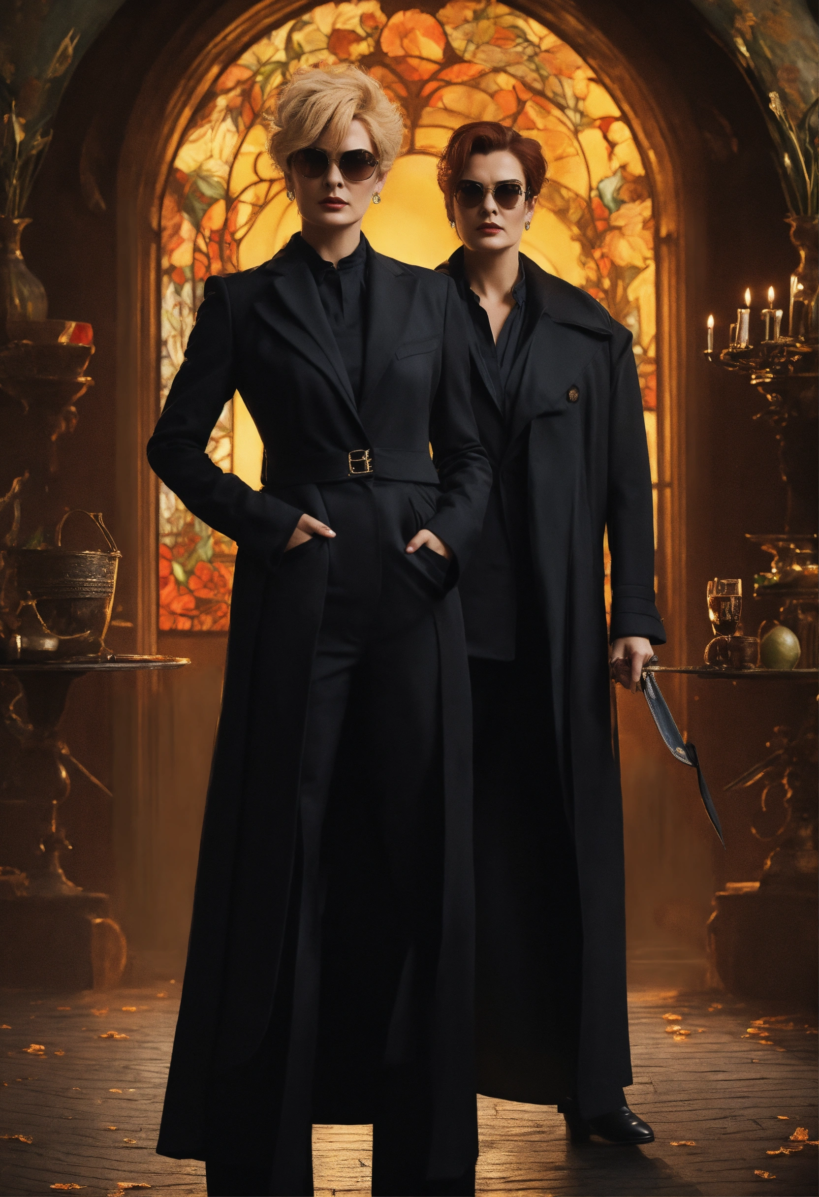 Lexica - Good omens as woman, female Crowley wearing black clothes suit
