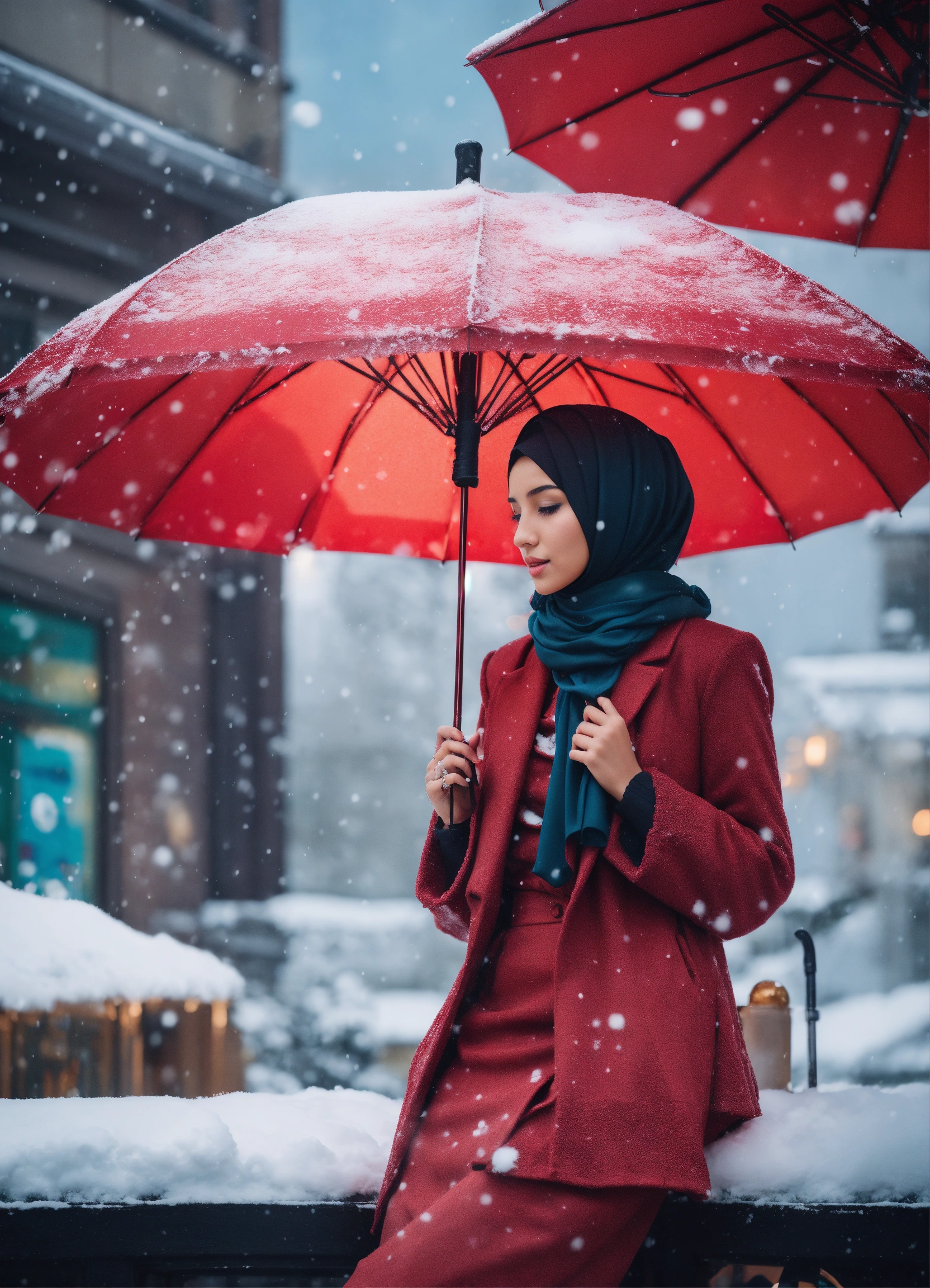Lexica - Abstract hijab girl statue on a fluffy cloud holding a snowy ...
