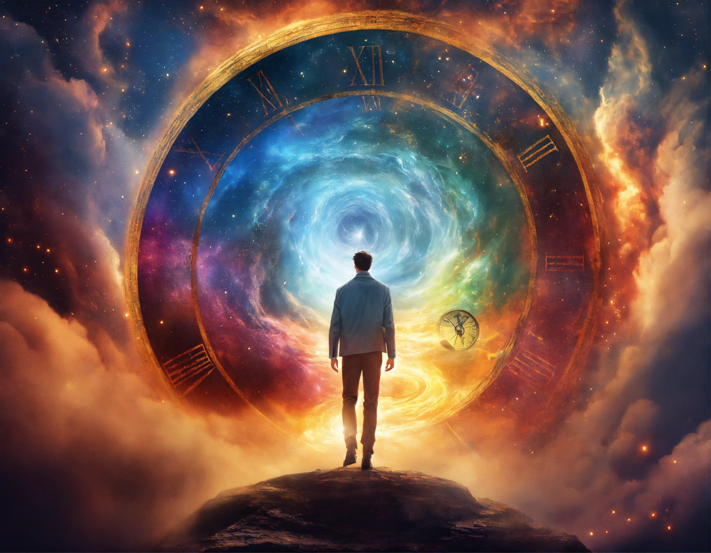 Lexica - Create an image of a man being transformed into a time ...