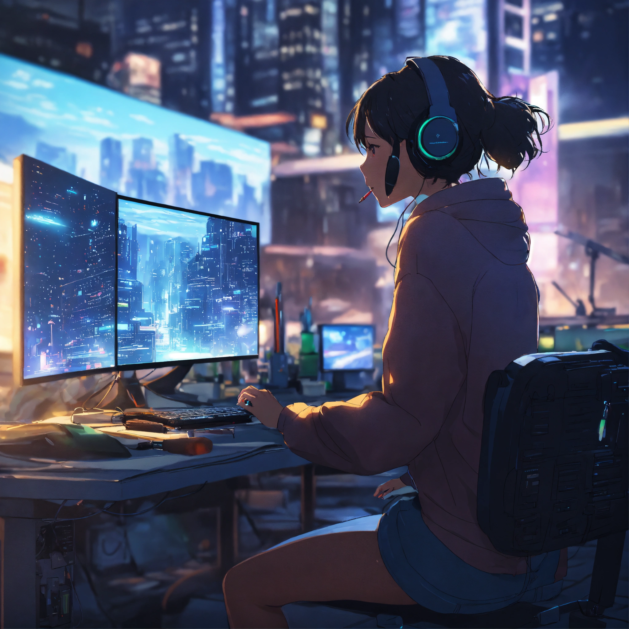 Lexica - Create a high resolution artwork of chillhop, Anime Girl is ...