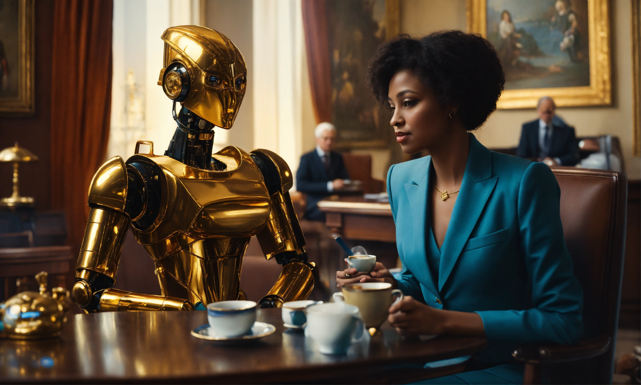 Lexica - A wise female executive of color in a suit chatting casually ...